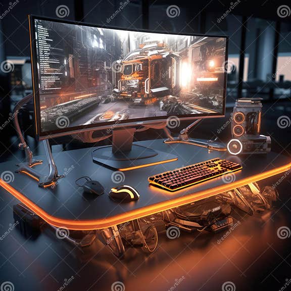 The Computer Desk of the Programmer of the Future Stock Illustration ...