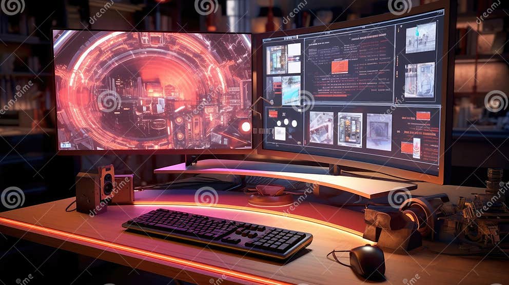 The Computer Desk of the Programmer of the Future Stock Illustration ...