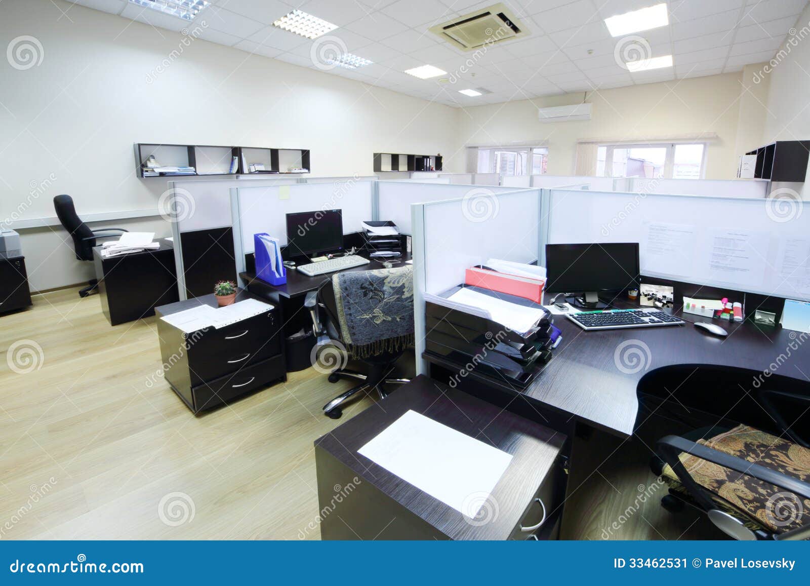 Empty Places of Work with Desktops Separated by Partitions. Stock Image ...