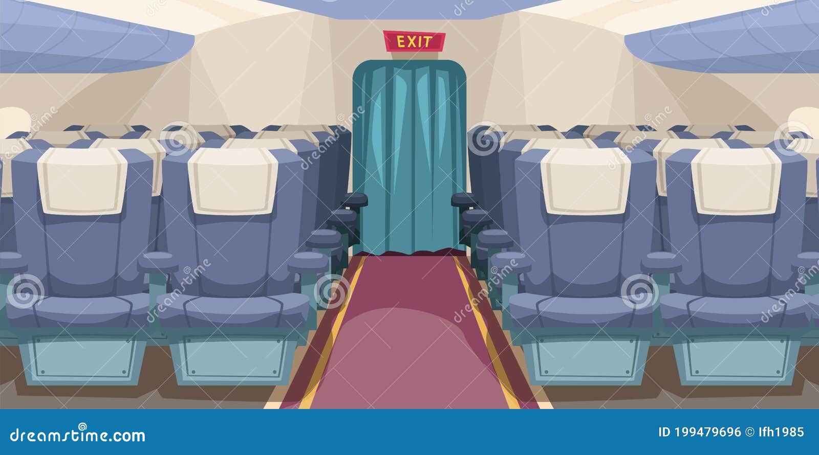 Empty Plane Interior With Aisle In Middle Vector Illustration ...