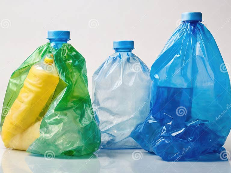 Empty Plastic Bags and Bottles. Recyclable Package Stock Photo - Image ...