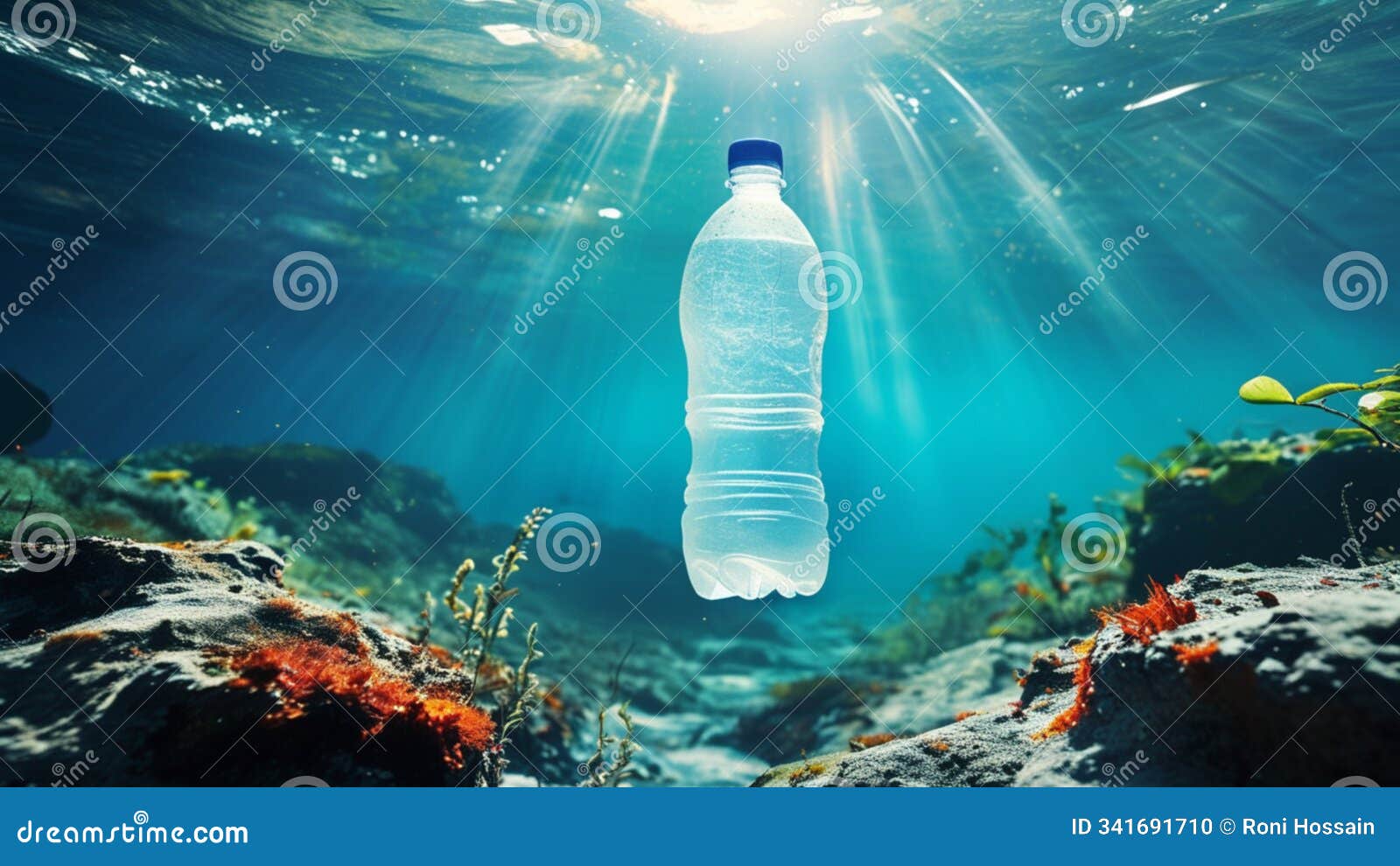 Empty Plastic Bottle Floats in Water. Ocean Pollution Concept. Global ...