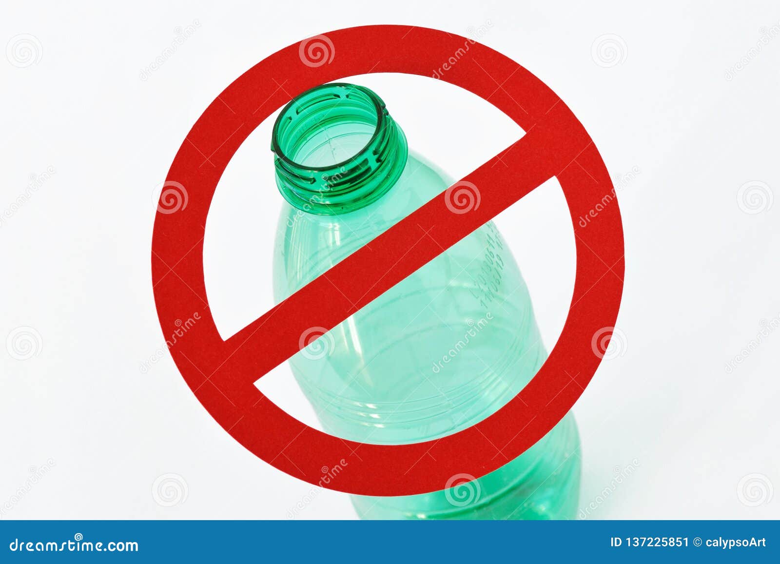 Empty Plastic Bottle with Restriction Sign on White Background - Stop ...