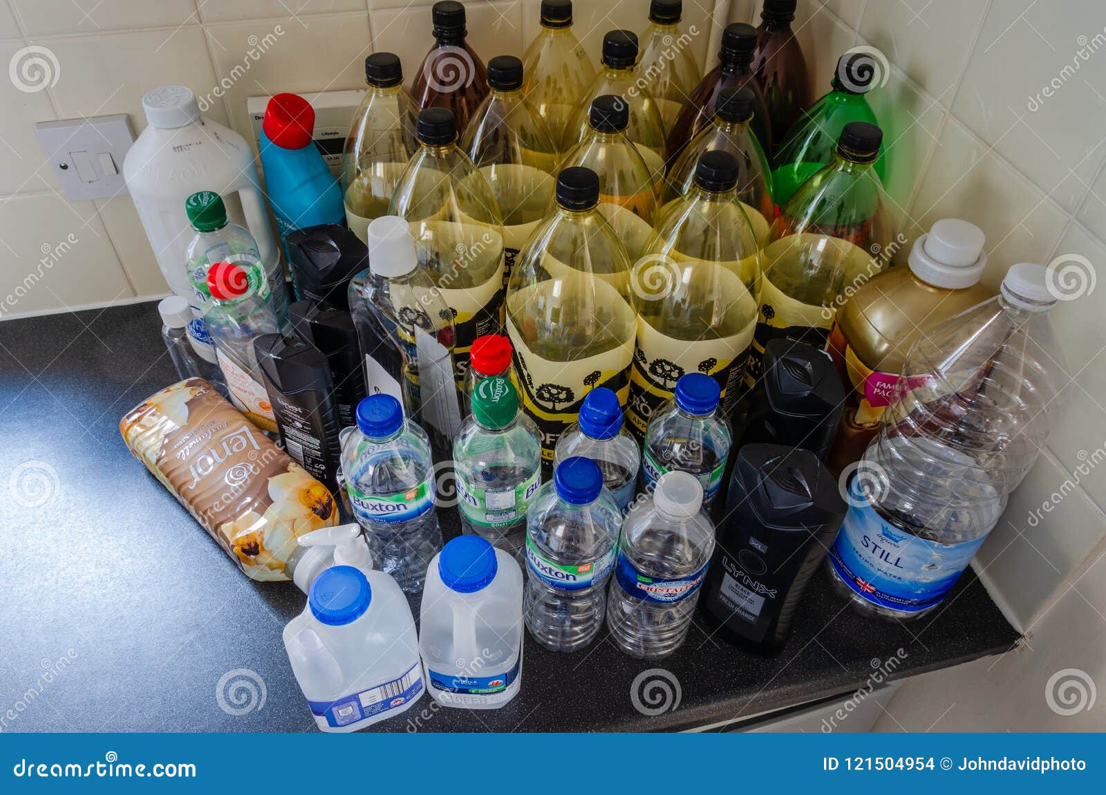 Empty Plastic Bottles on a Kitchen Worktop. Editorial Stock Image ...