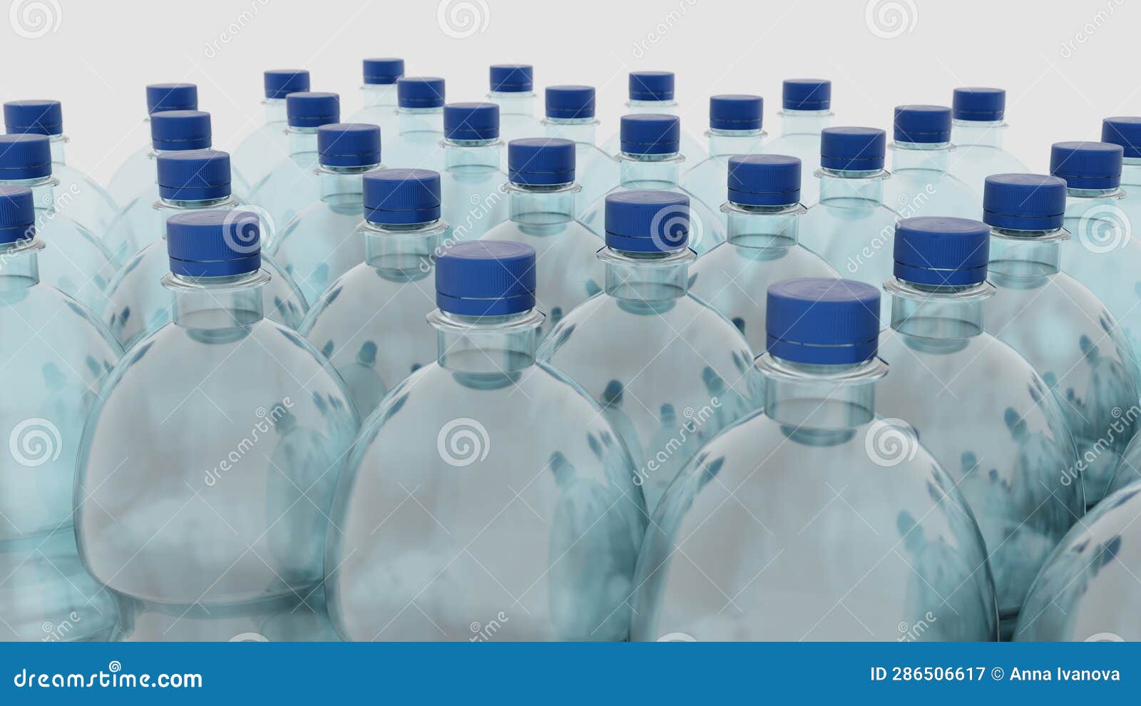Empty Plastic Clean Bottles for Water with Caps Lids. Production of ...
