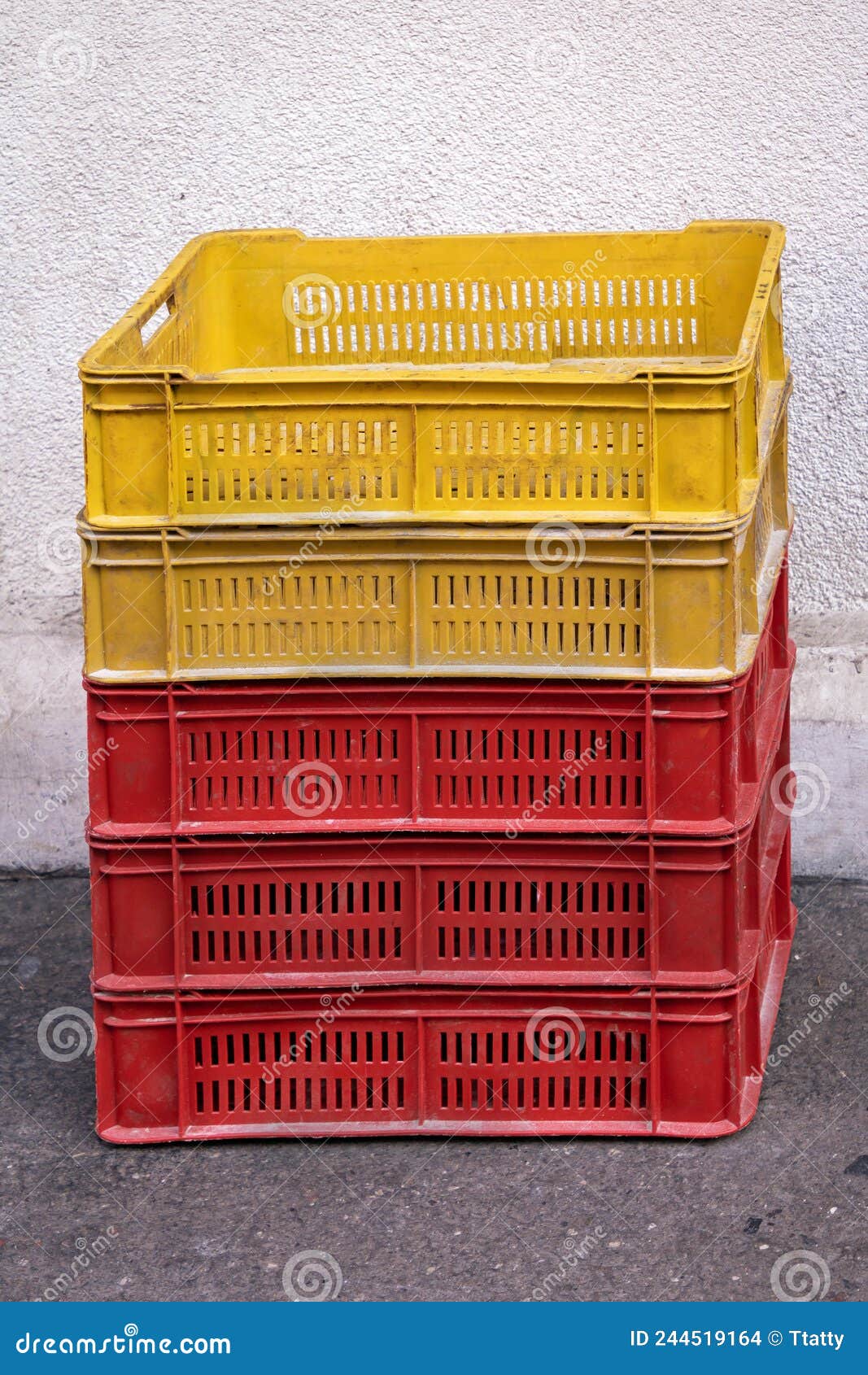 Empty plastic crates stack stock photo. Image of outdoors - 244519164