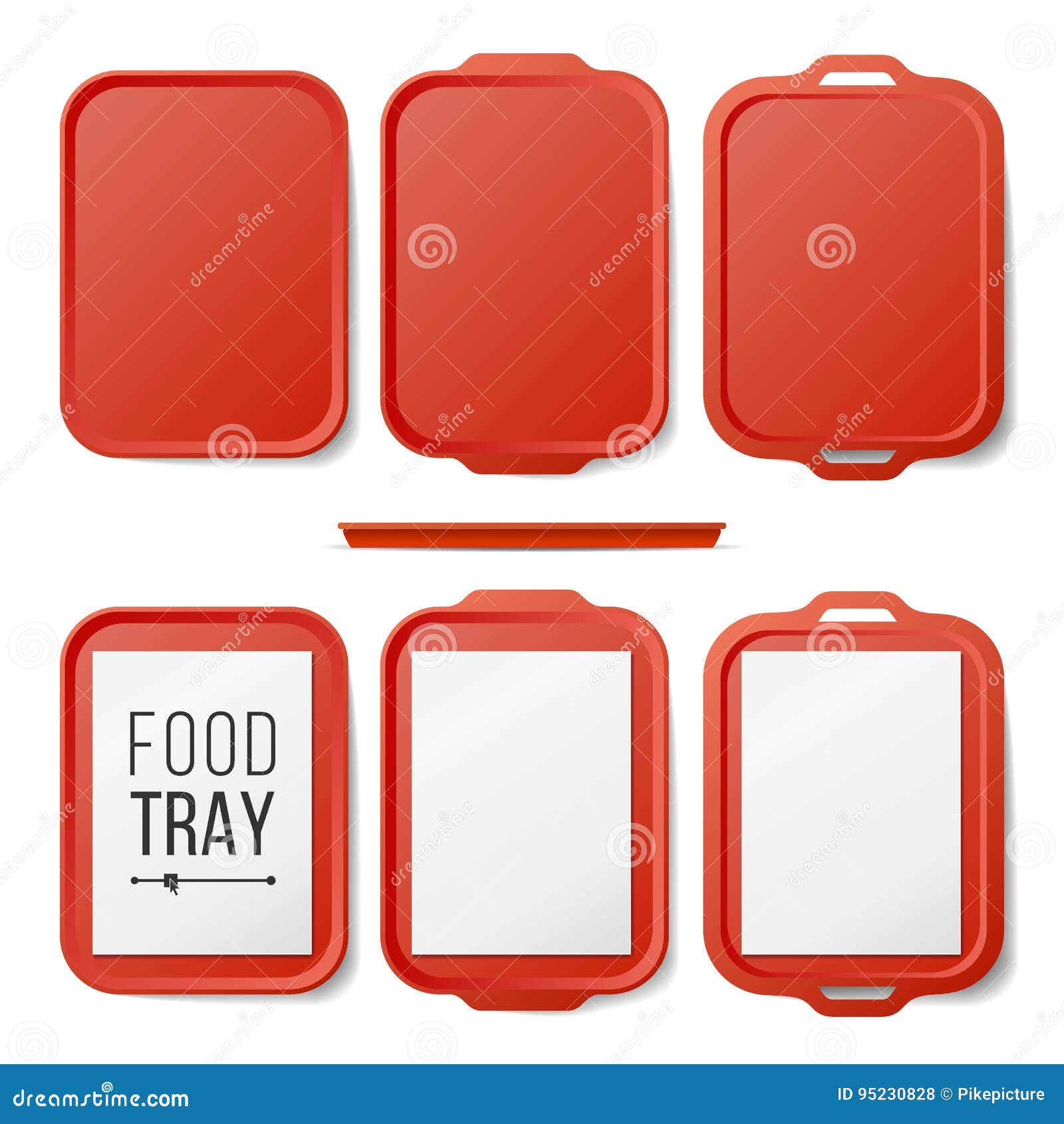 Empty Plastic Tray Salver Set Vector. Rectangular Red Plastic Tray ...