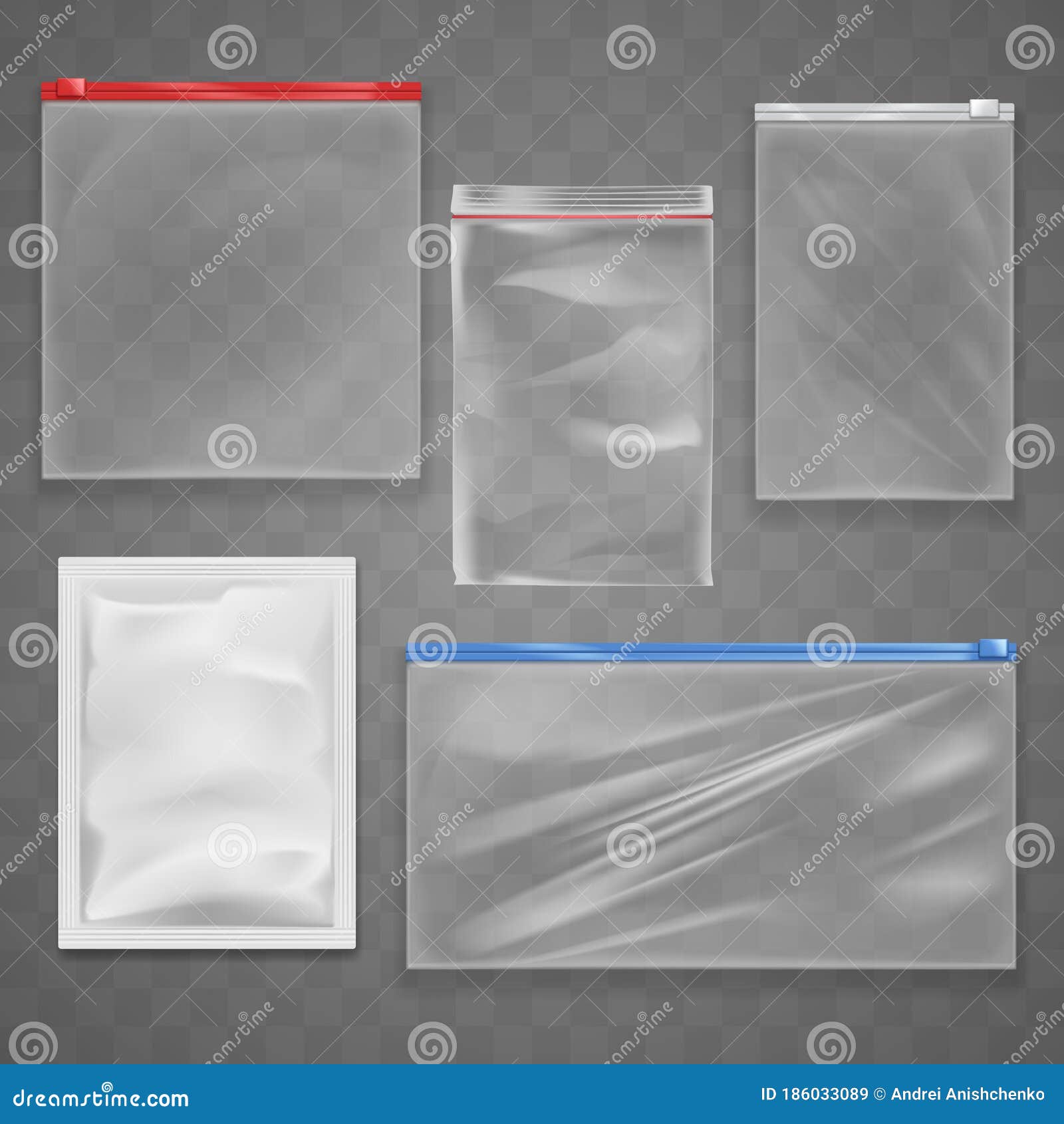 Empty plastic zip bags set stock vector. Illustration of lock - 186033089