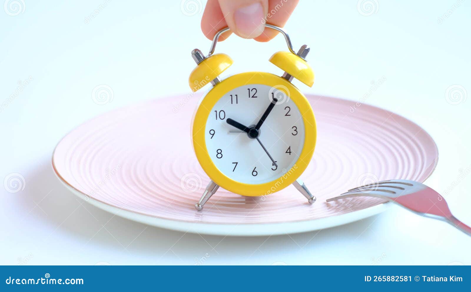 Empty Plate with Alarm Clock and Fork on White Background, Intermittent ...