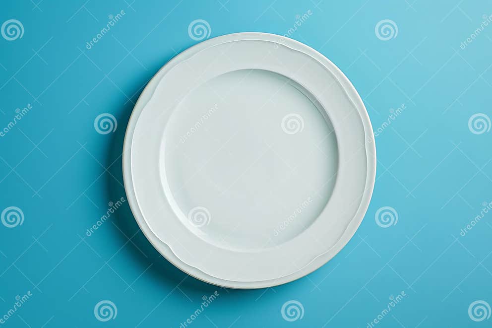 Empty Plate on a Blue Background Viewed from Above, Representing the ...