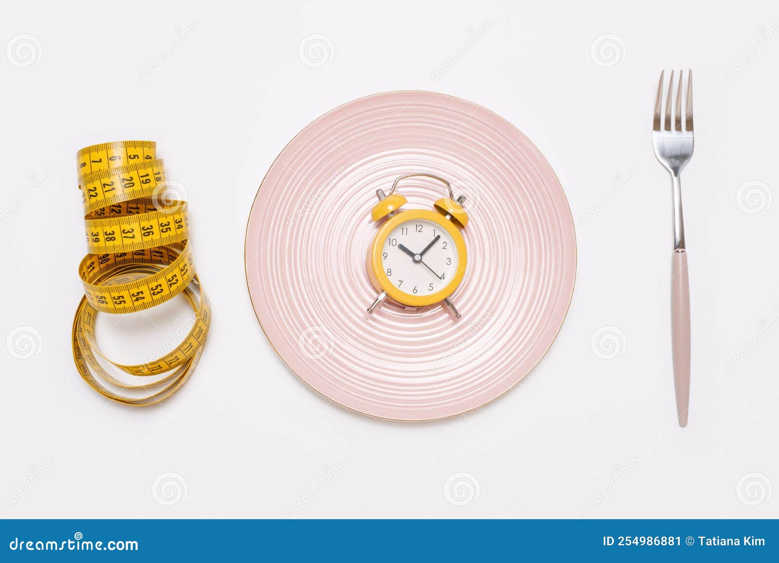 Empty Plate with Clock and Measuring Tape on a White Background Top ...