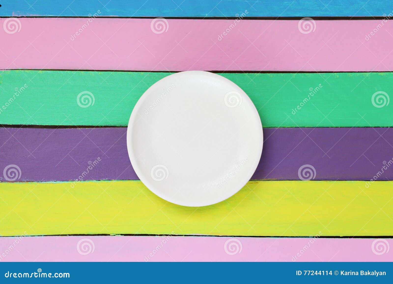 Empty Plate on Colourful Wooden Table Stock Photo - Image of kitchen ...