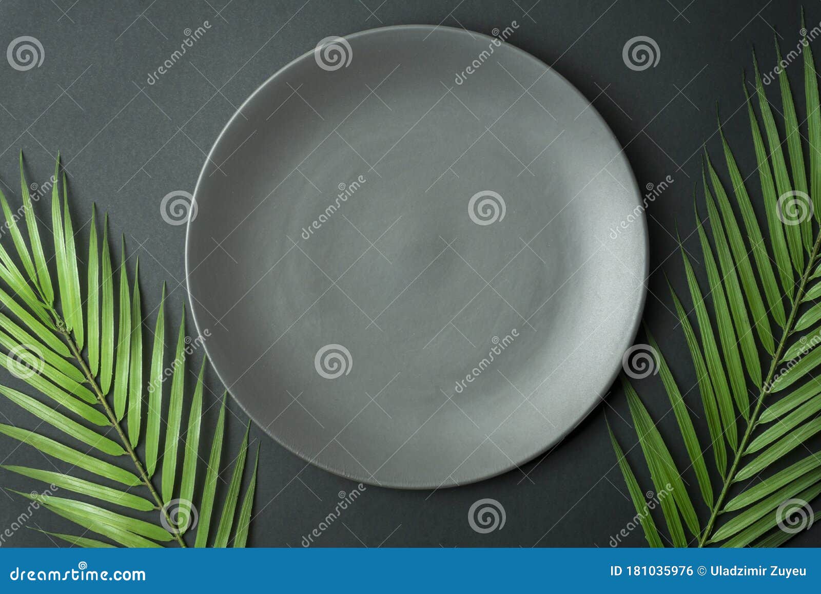 Empty Plate on a Dark Background. Empty Gray Ceramic Plate for Food and ...