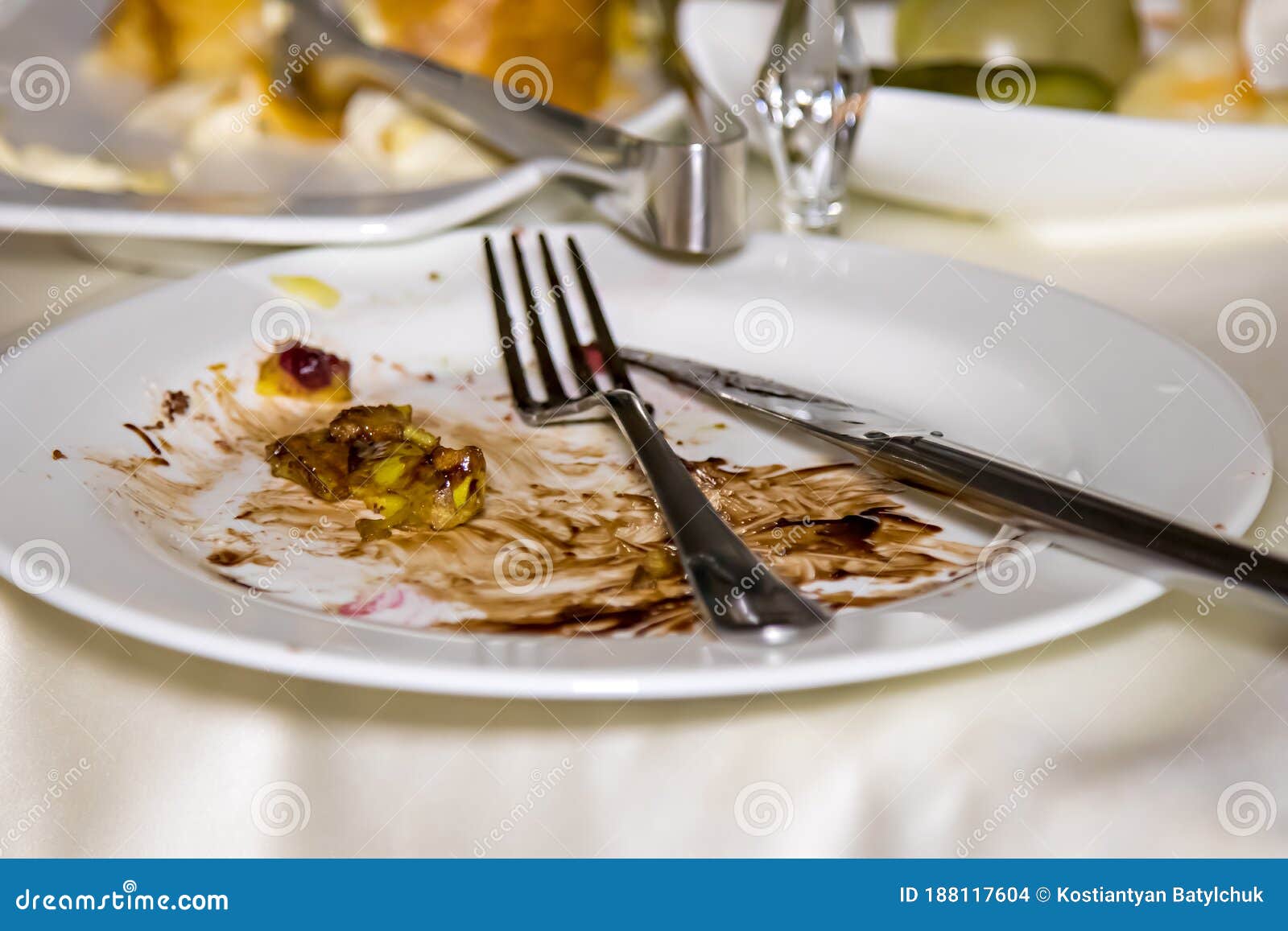 Empty Plate after Eating Food. with Fork and Knife on it Stock Photo ...