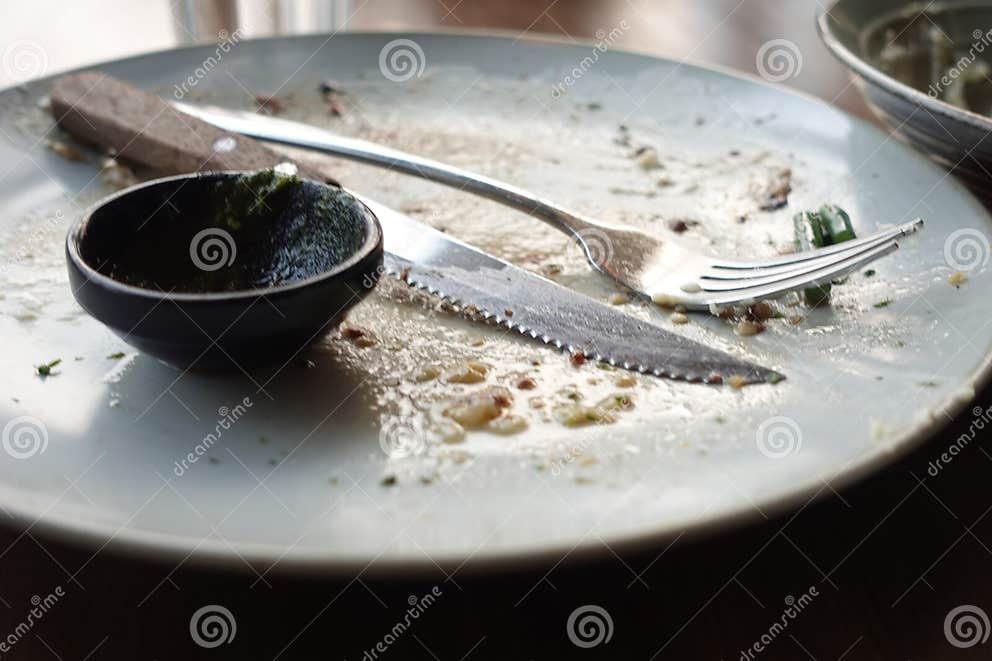 Empty Plate after Eating on Table Stock Image - Image of cutlery ...