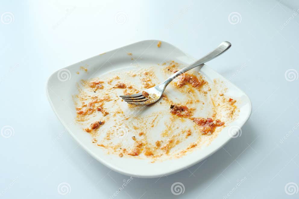 Empty Plate after Eating on Table Stock Photo - Image of dirty, cutlery ...