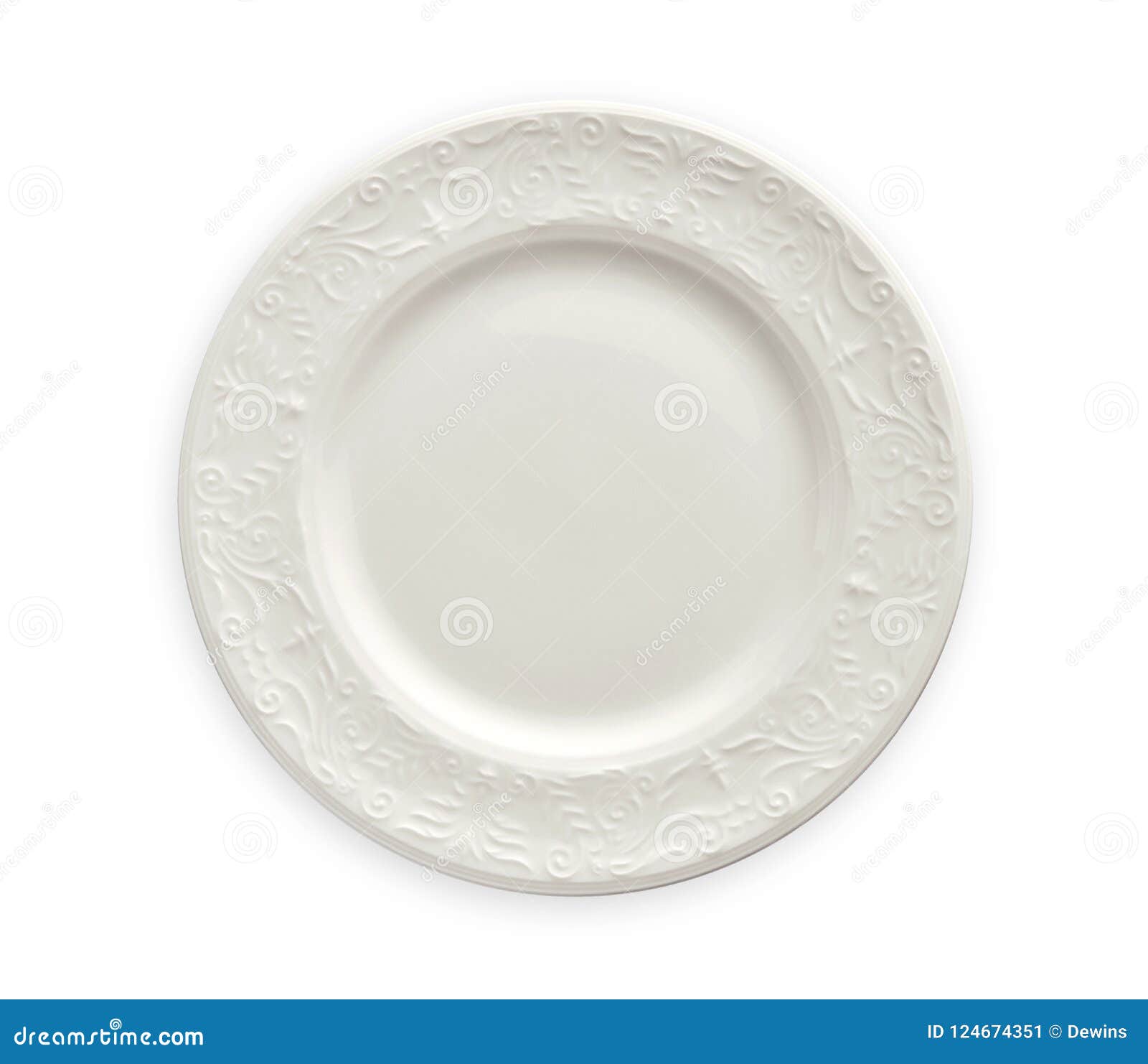 Empty Plate with Floral Pattern Edge, White Round Plate Features a ...