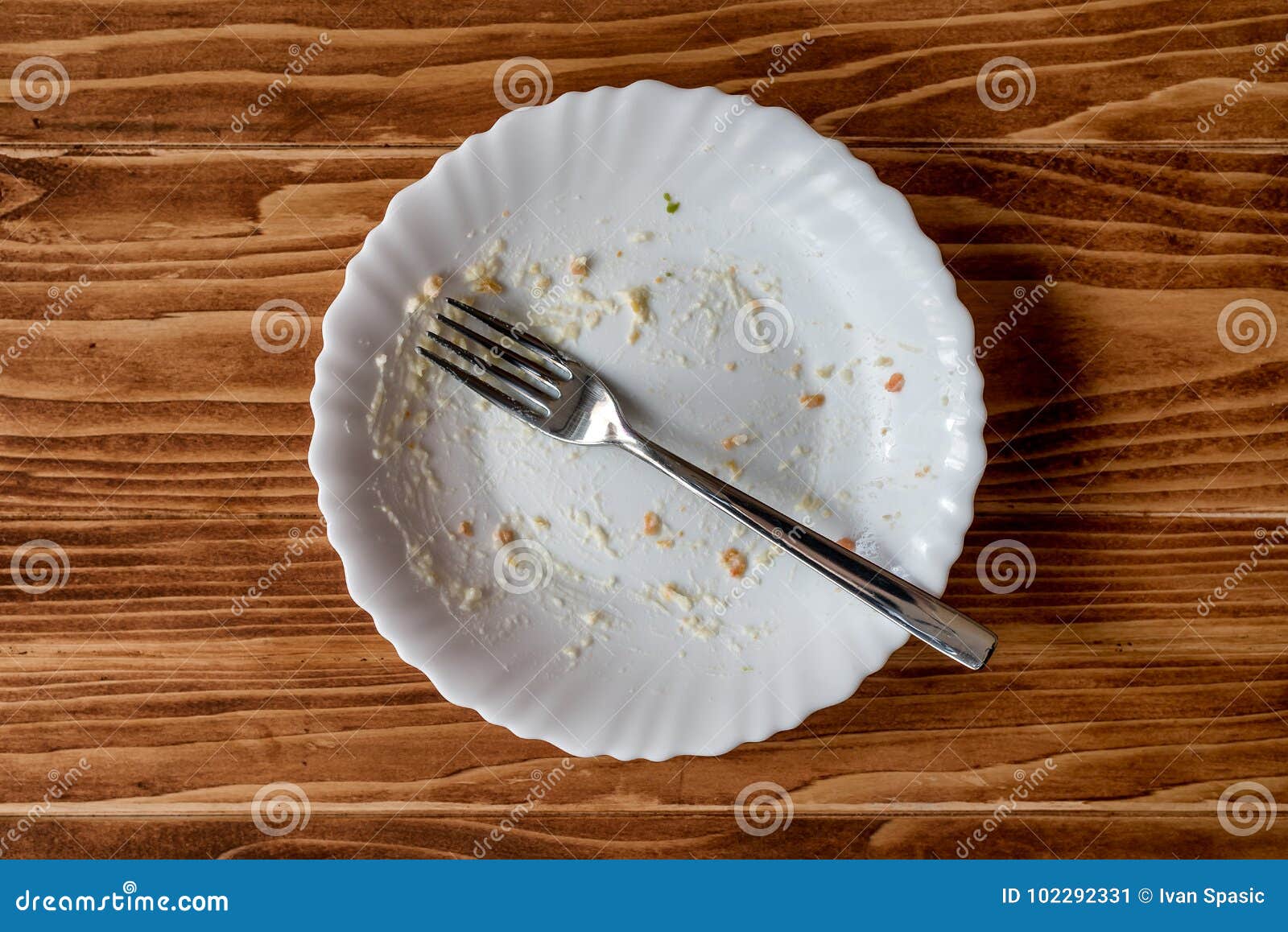 Empty Plate of Food after Meal on a Wooden Table Stock Image - Image of ...