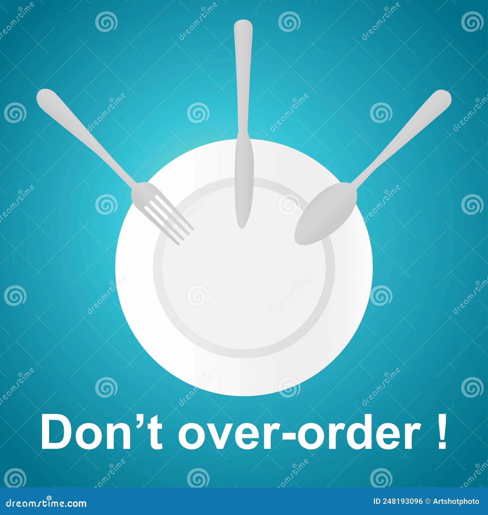 Empty Plate with Knife, Spoon and Fork and the Text Do Not Over Order ...