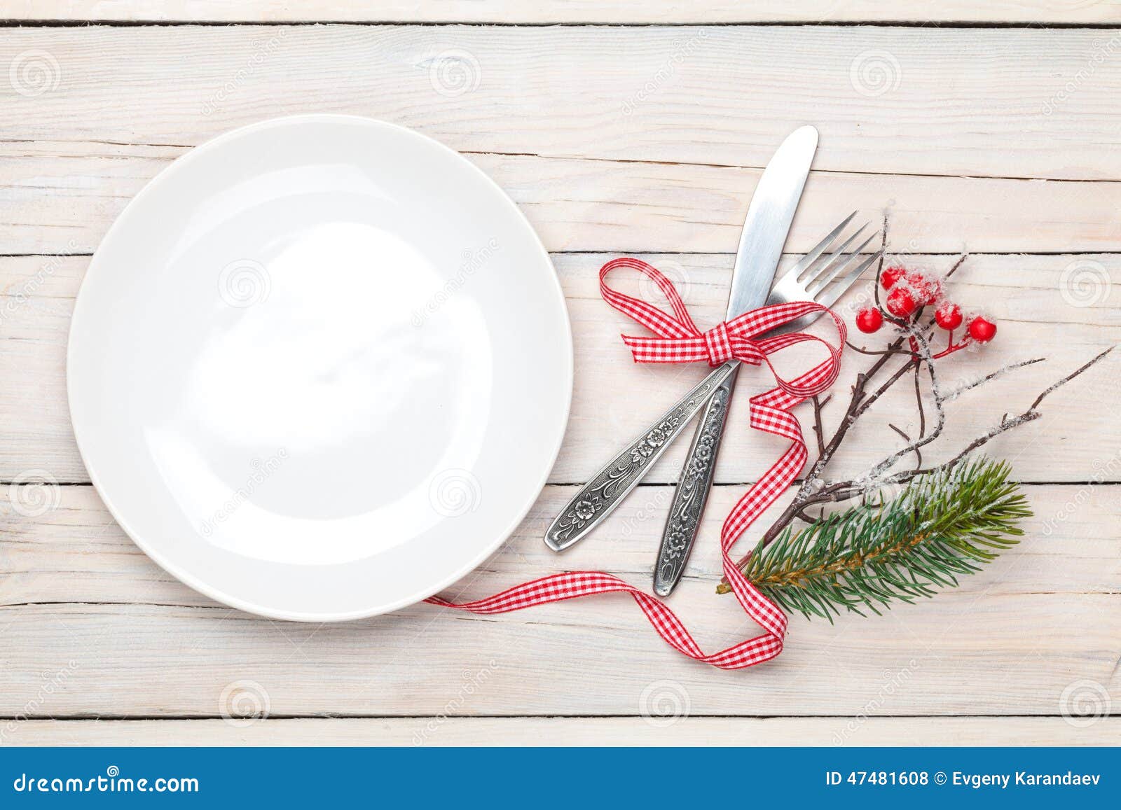 Empty Plate, Silverware and Christmas Decor Stock Photo - Image of ...