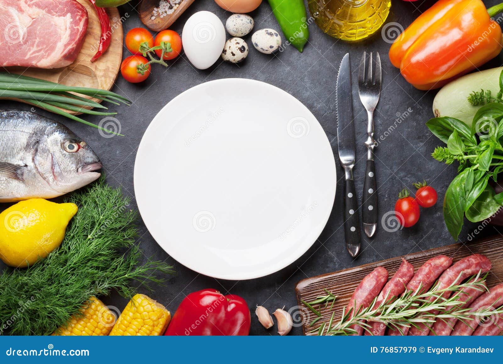 Empty Plate Surrounded by Cooking Ingredients Stock Image - Image of ...