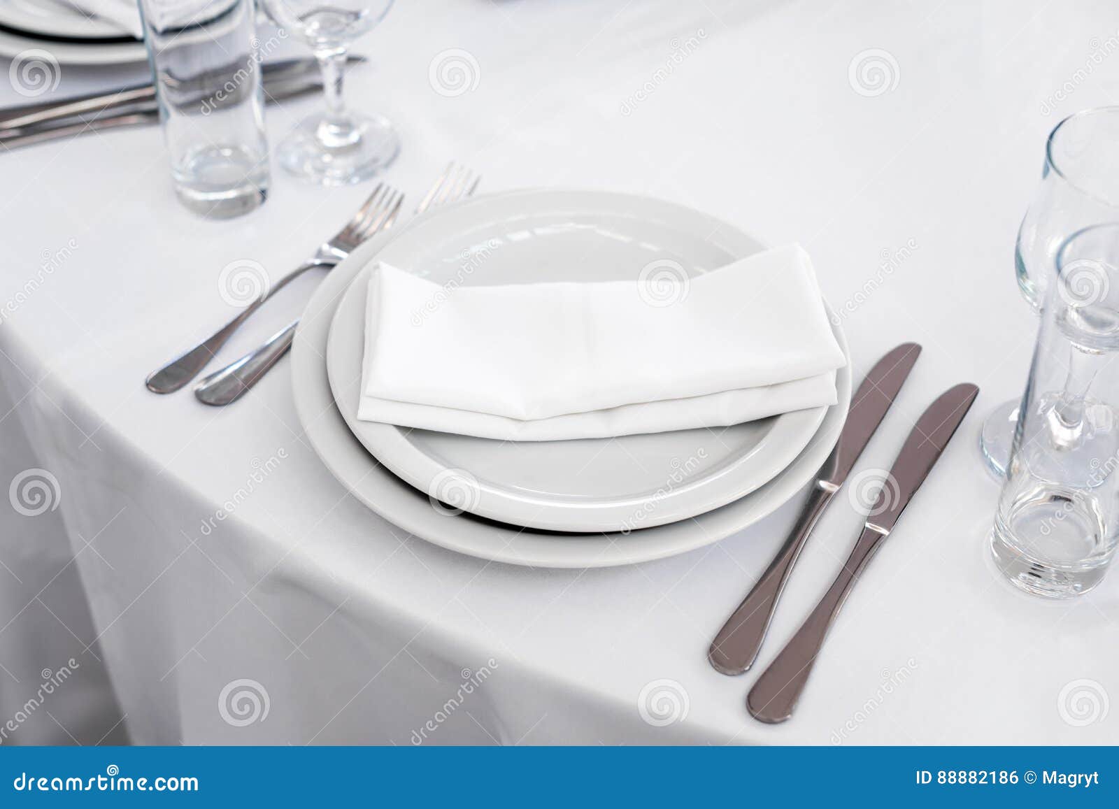 Empty Plate on the Table, Cutlery Set. Table Appointments Stock Photo ...