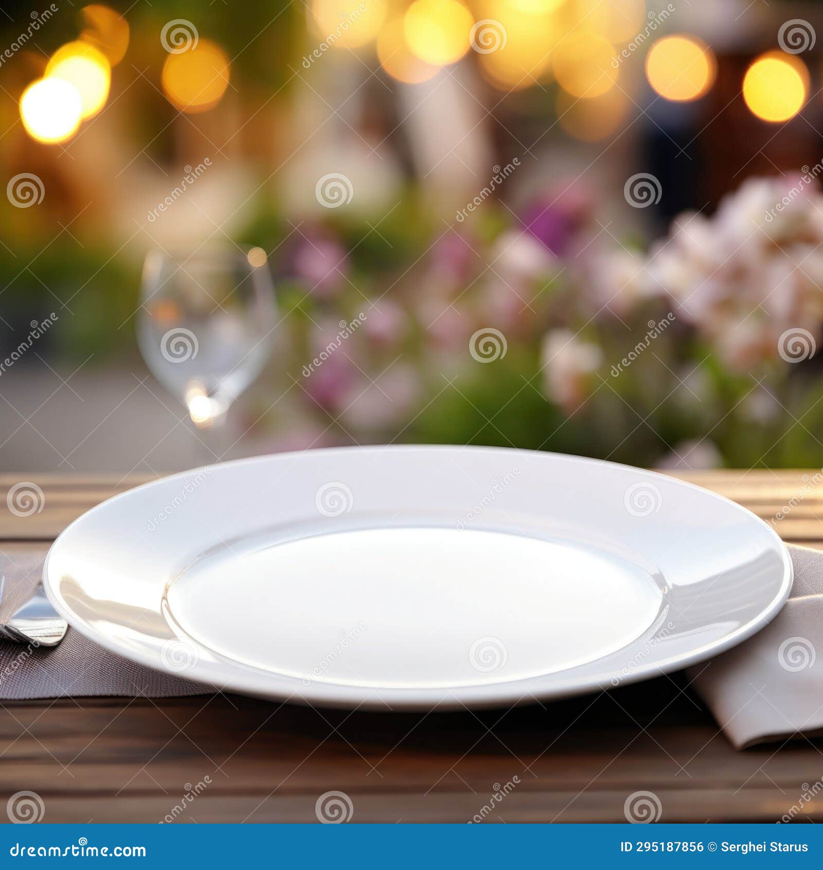 Empty Plate on Table with Glass of Wine and Napkin, AI Stock Photo ...