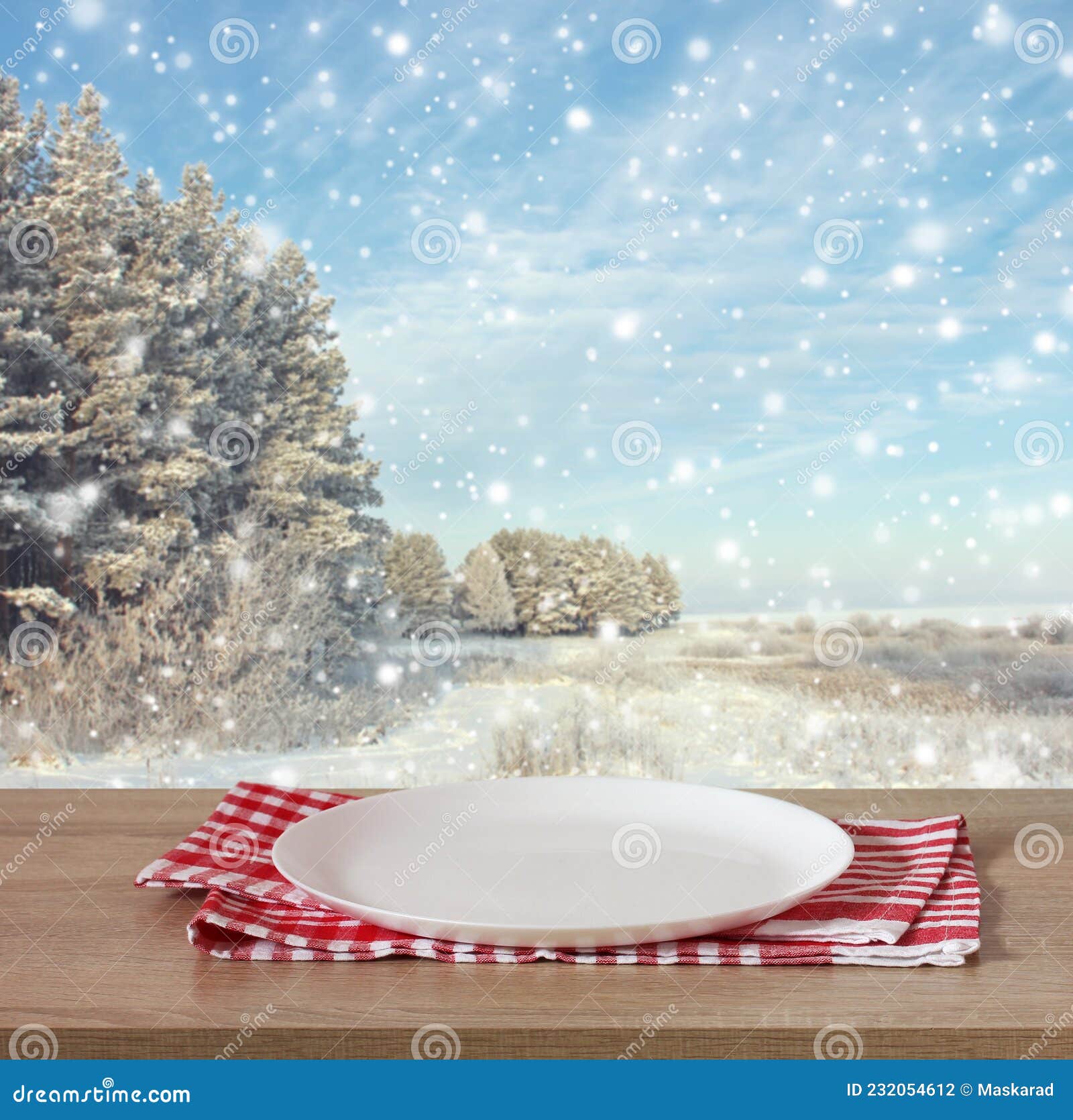 Empty Plate on the Table on a Winter Natural Background Stock Photo ...