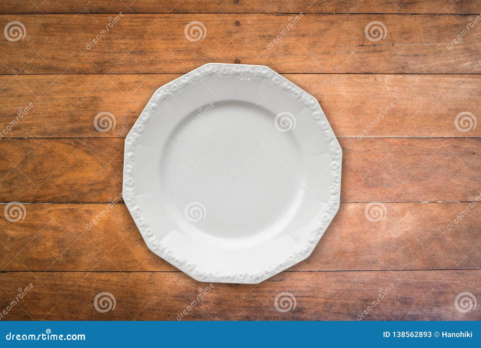 Empty Plate on Wooden Background - Dinner Table Flat Lay Stock Image ...