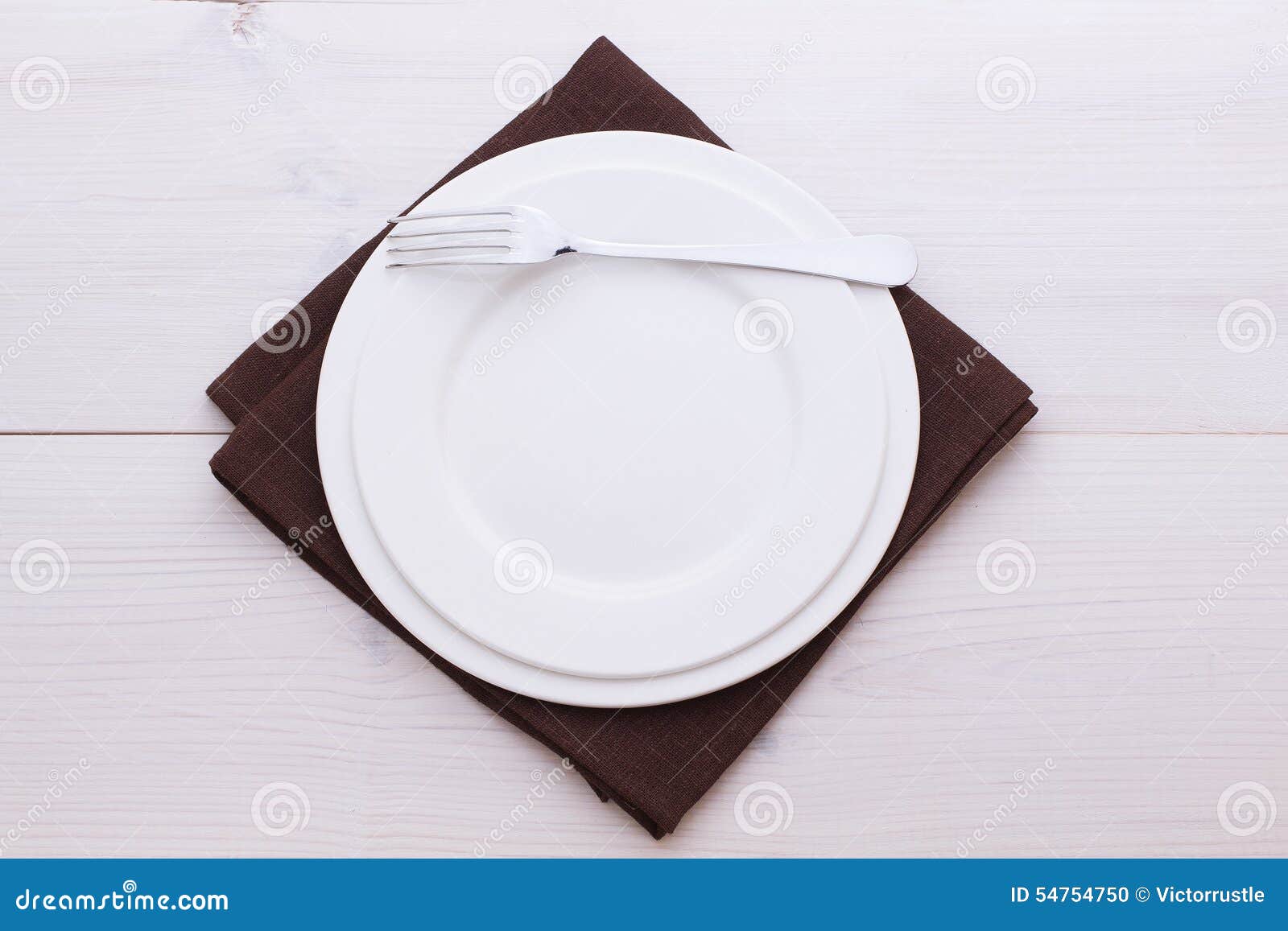 Empty Plates and Cutlery Tablecloth on Wooden Stock Photo - Image of ...