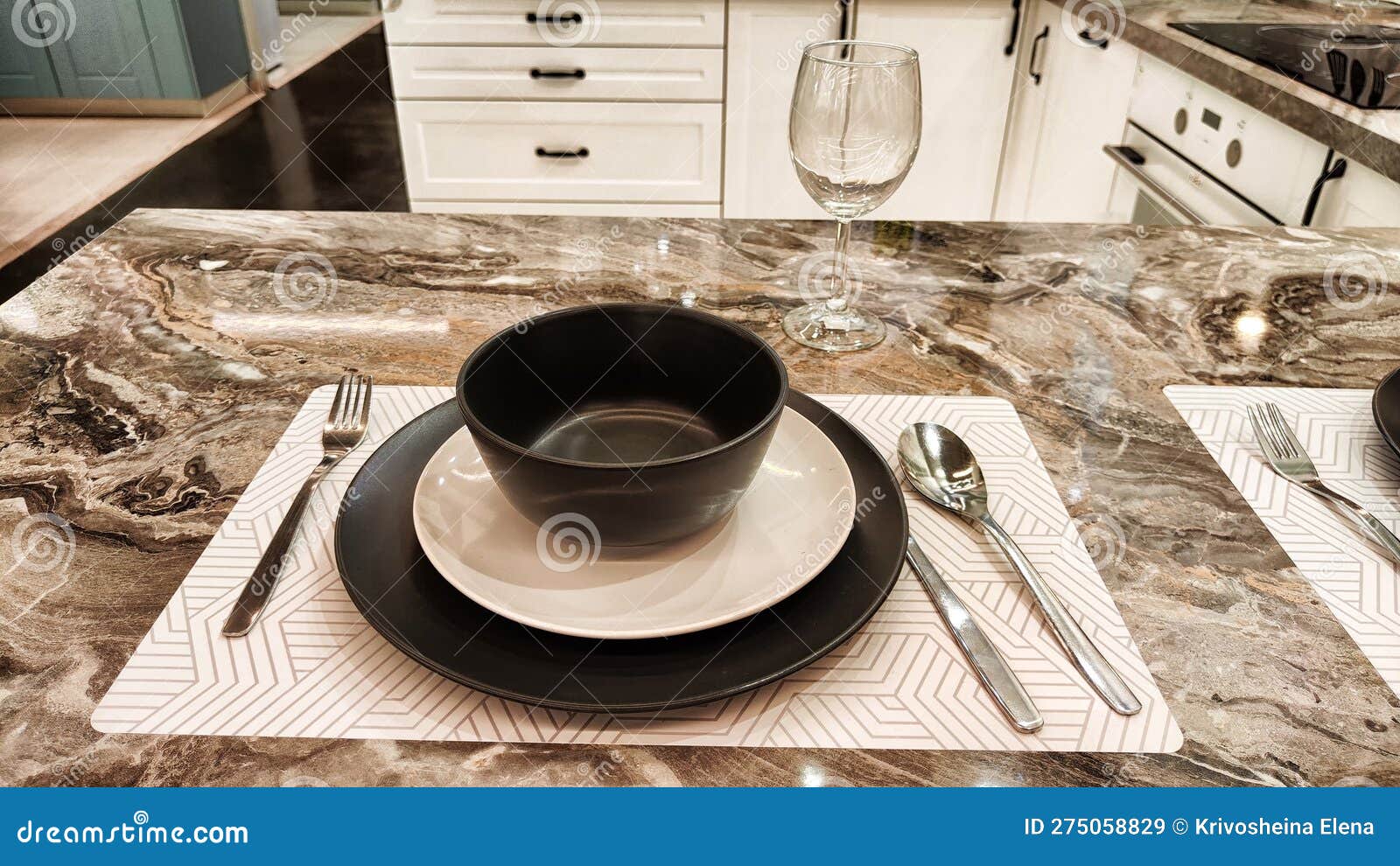 Empty Plates and Mugs on the Table. Beautiful Table Setting. Top View ...