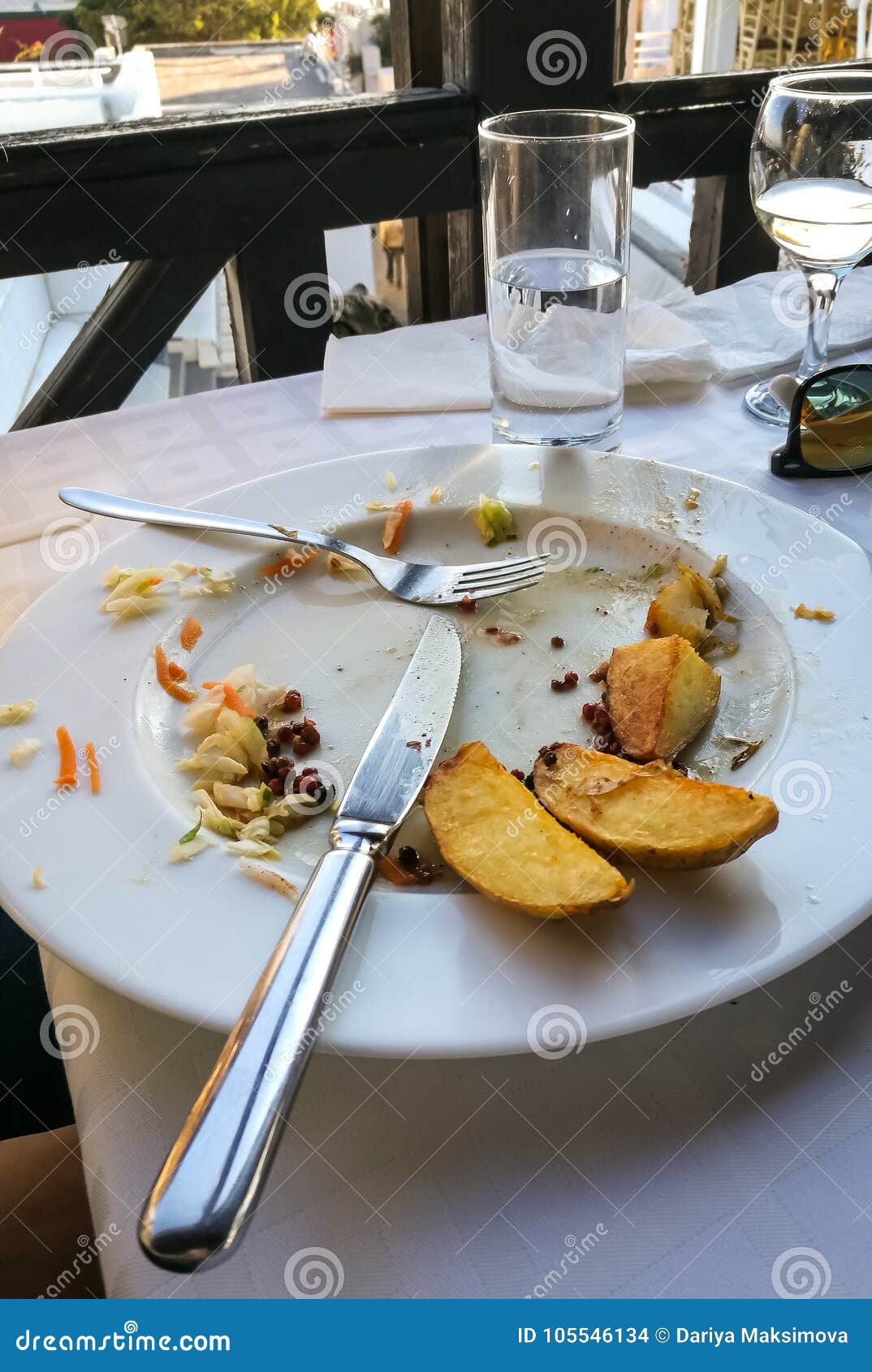 Empty Plates with Remnants of Food after Lunch Stock Photo - Image of ...
