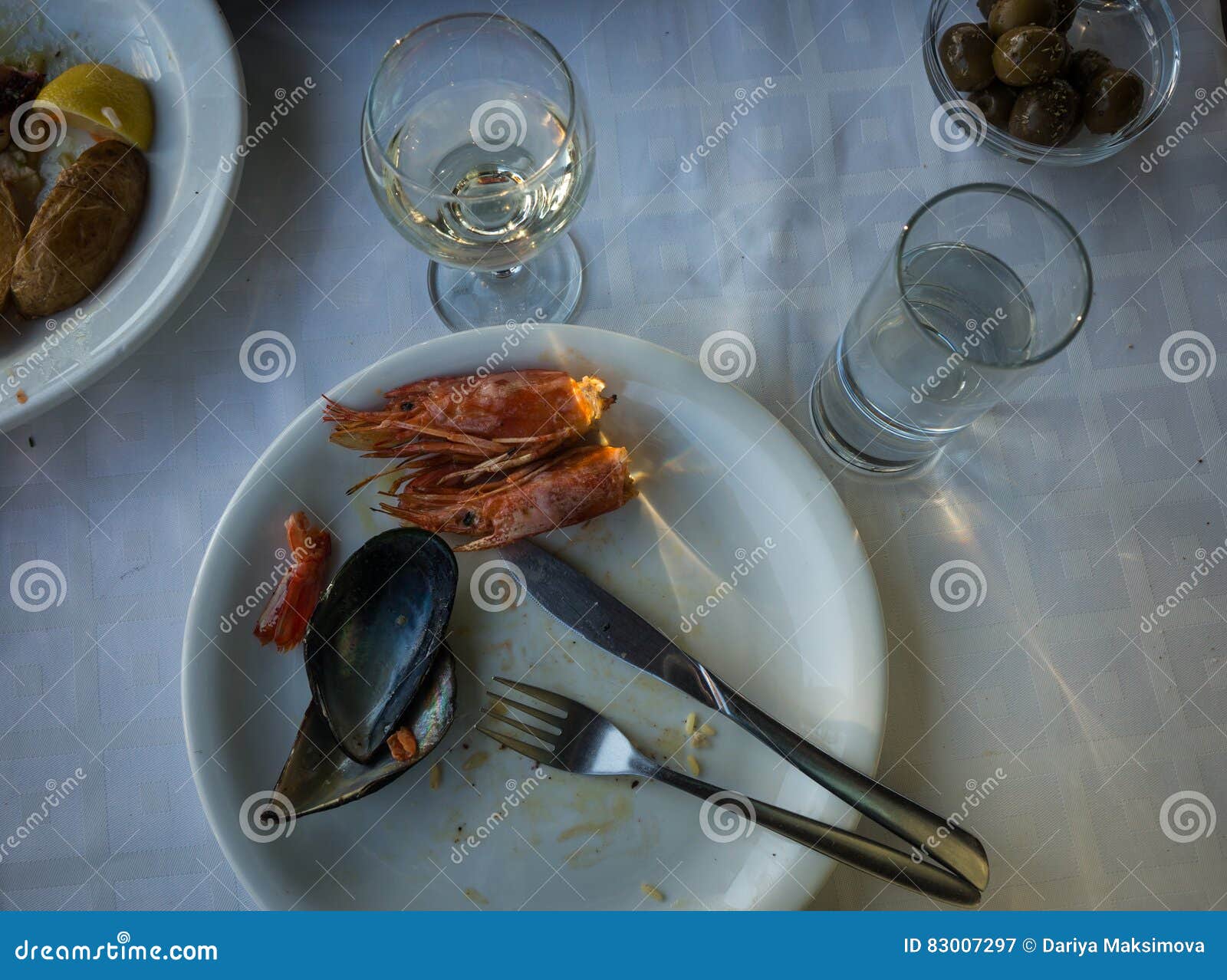 Empty Plates with Remnants of Food after Lunch Stock Image - Image of ...