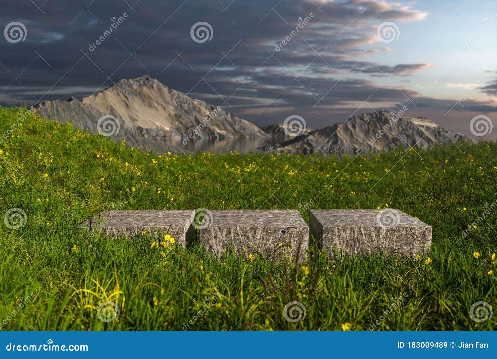 Empty Platform in the Grass Field, 3d Rendering Stock Illustration ...