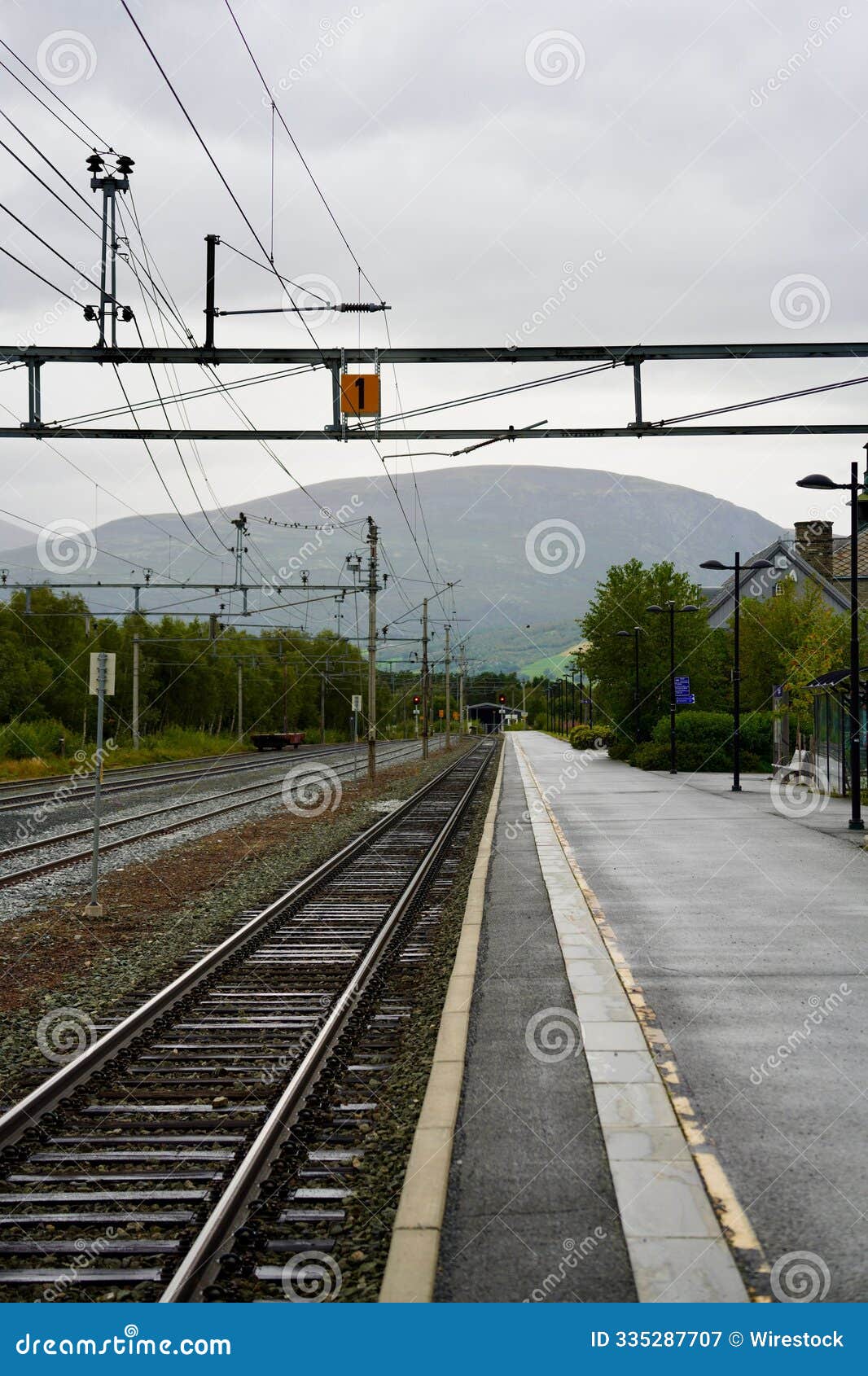 Empty Platform at the Oppdal Railway Station in the Norwegian Mountain ...
