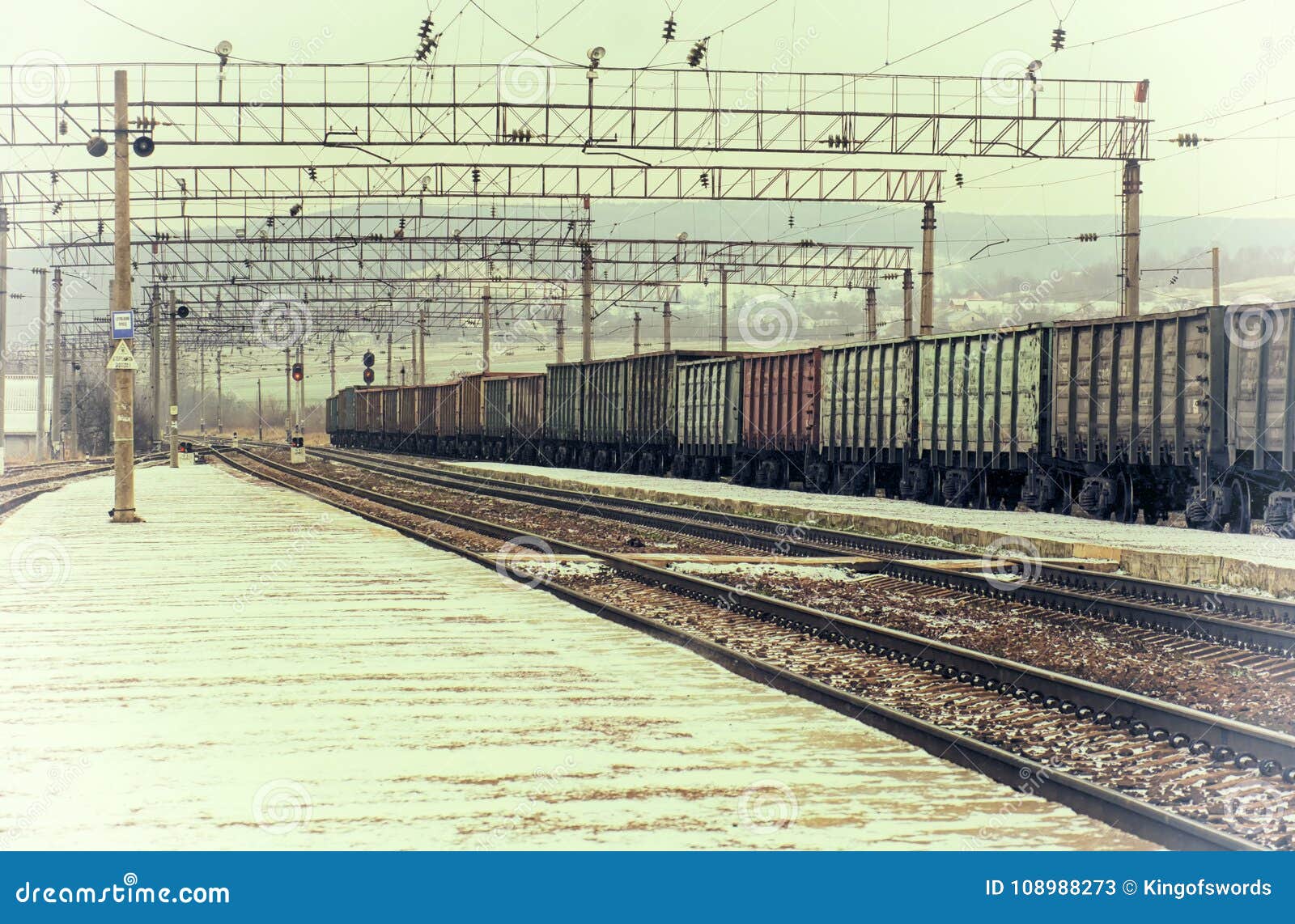 Empty Platform, Railway and Freight Train Stock Image - Image of gray ...