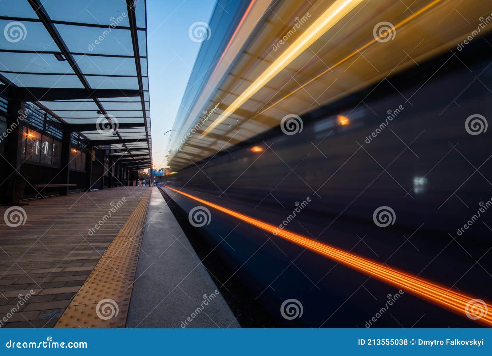 Empty Platform of Tramway Station with Motion Blurred Tram. Platform of ...
