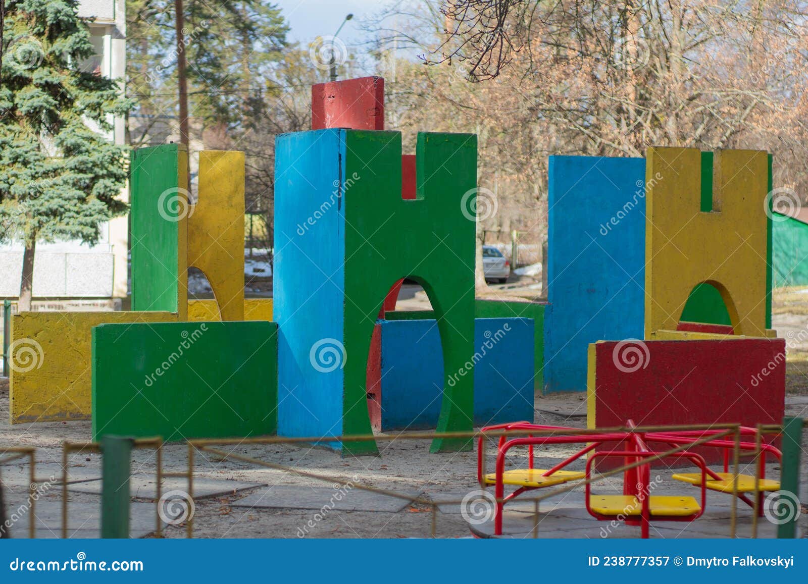Empty Playground Made of Colored Concrete Slabs in the Day. a Typical ...
