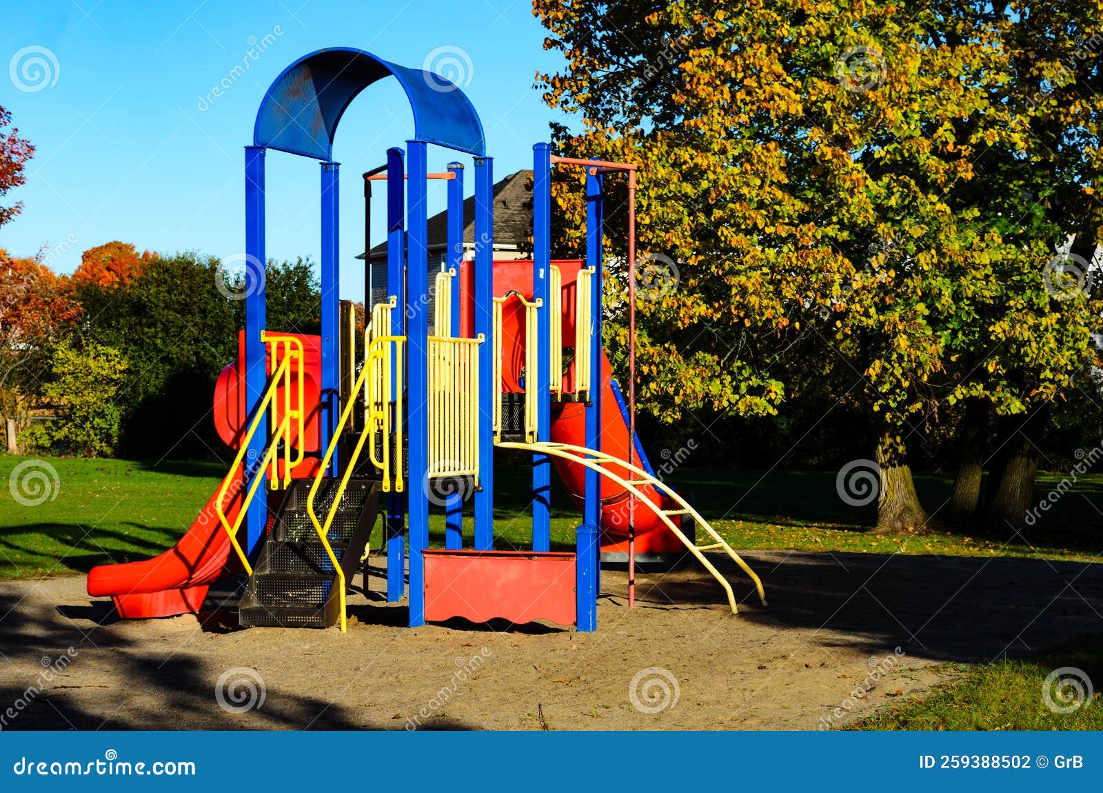Empty Playground in the Morning Sun in the Fall Stock Photo - Image of ...