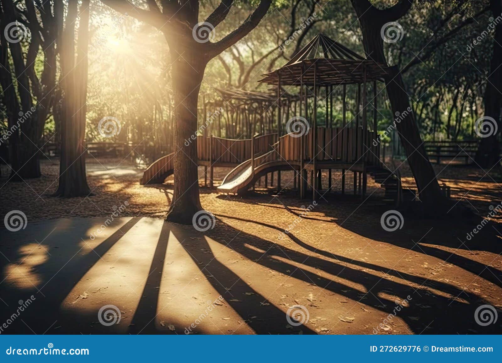 Empty Playground on a Sunny Day, with Rays of Light Shining through the ...