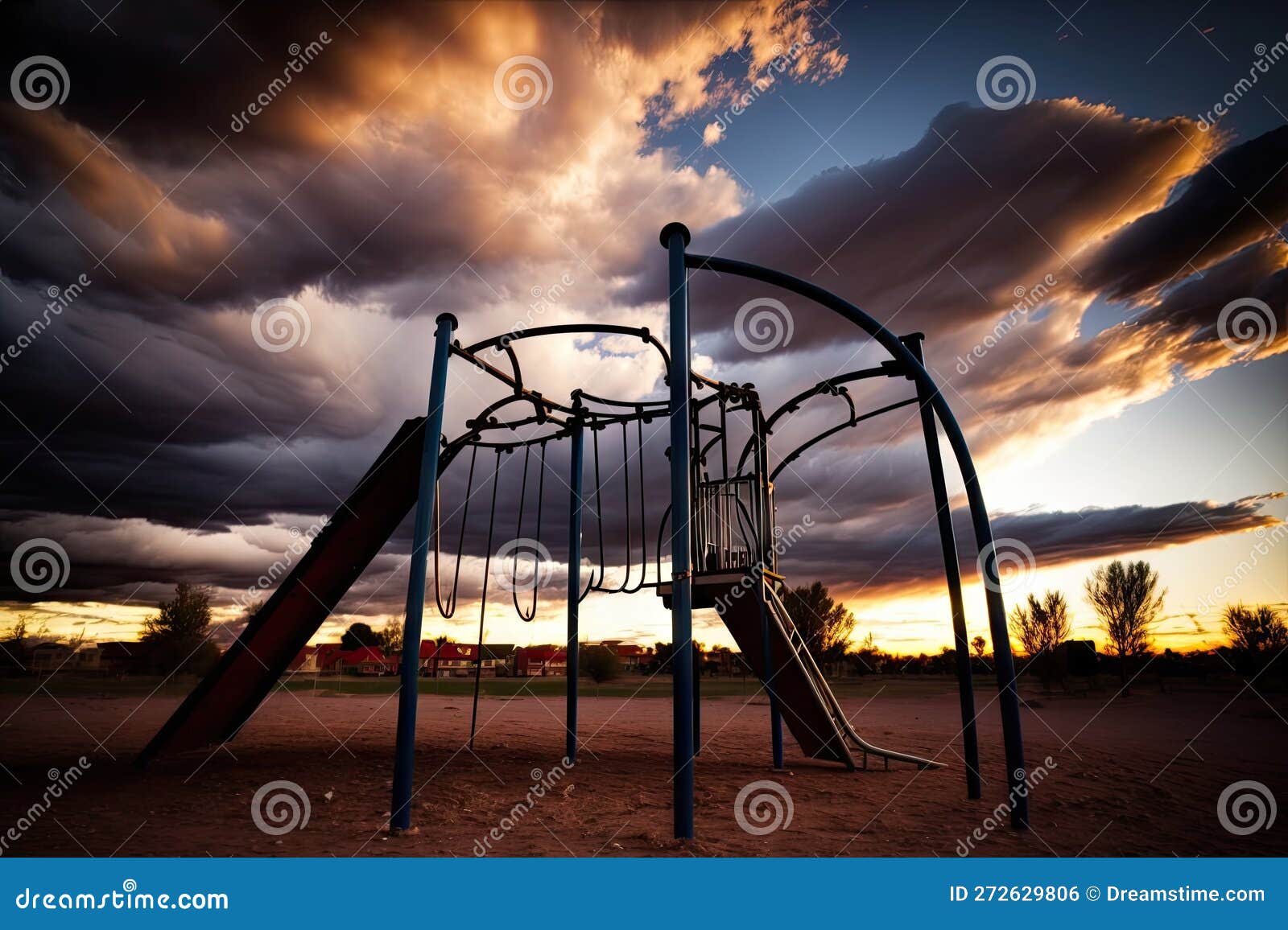 Empty Playground at Sunset, with the Sky and Clouds Providing a ...