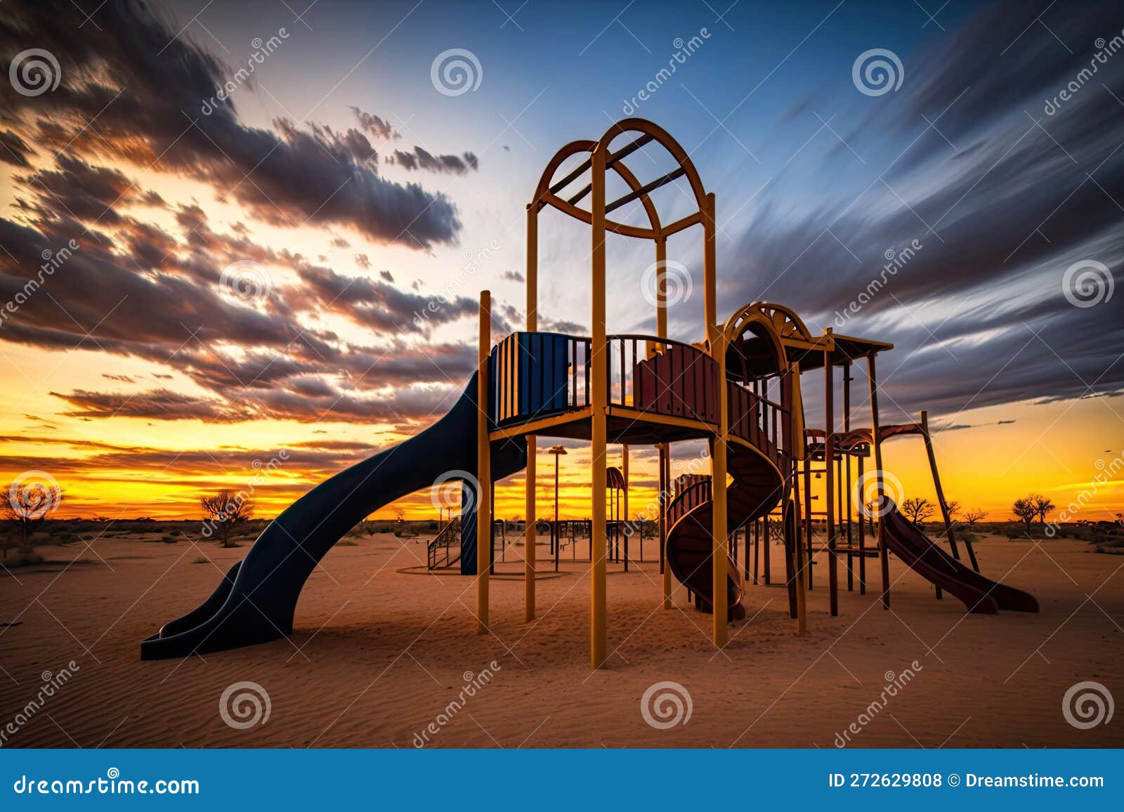 Empty Playground at Sunset, with the Sky and Clouds Providing a ...