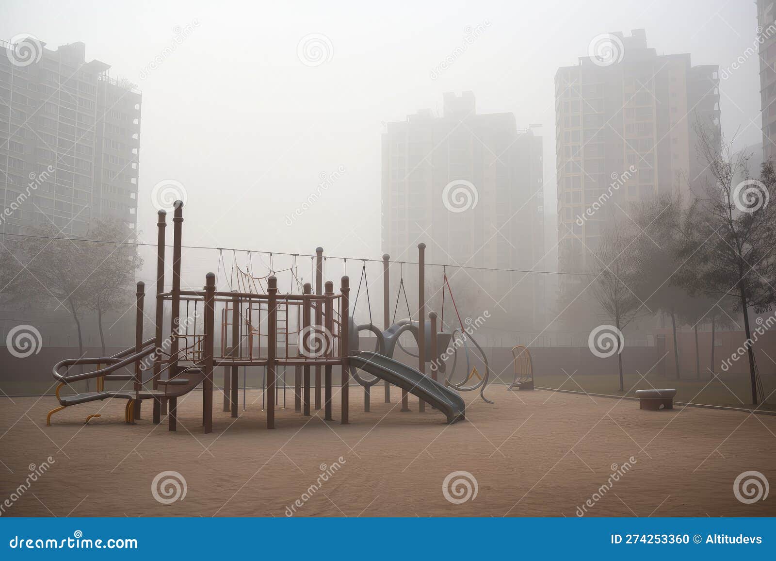Empty Playground, Surrounded by Smog and Devoid of Children S Laughter ...