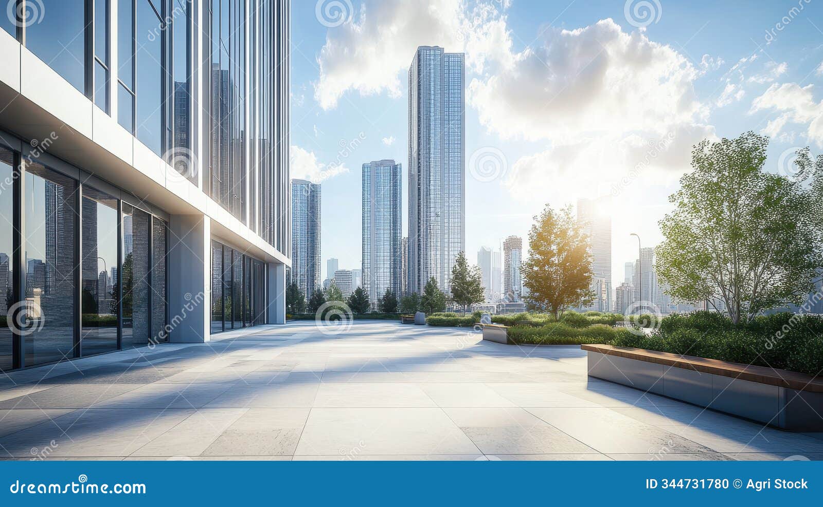 Empty Plaza with Modern Office Building and Skyscrapers in the ...