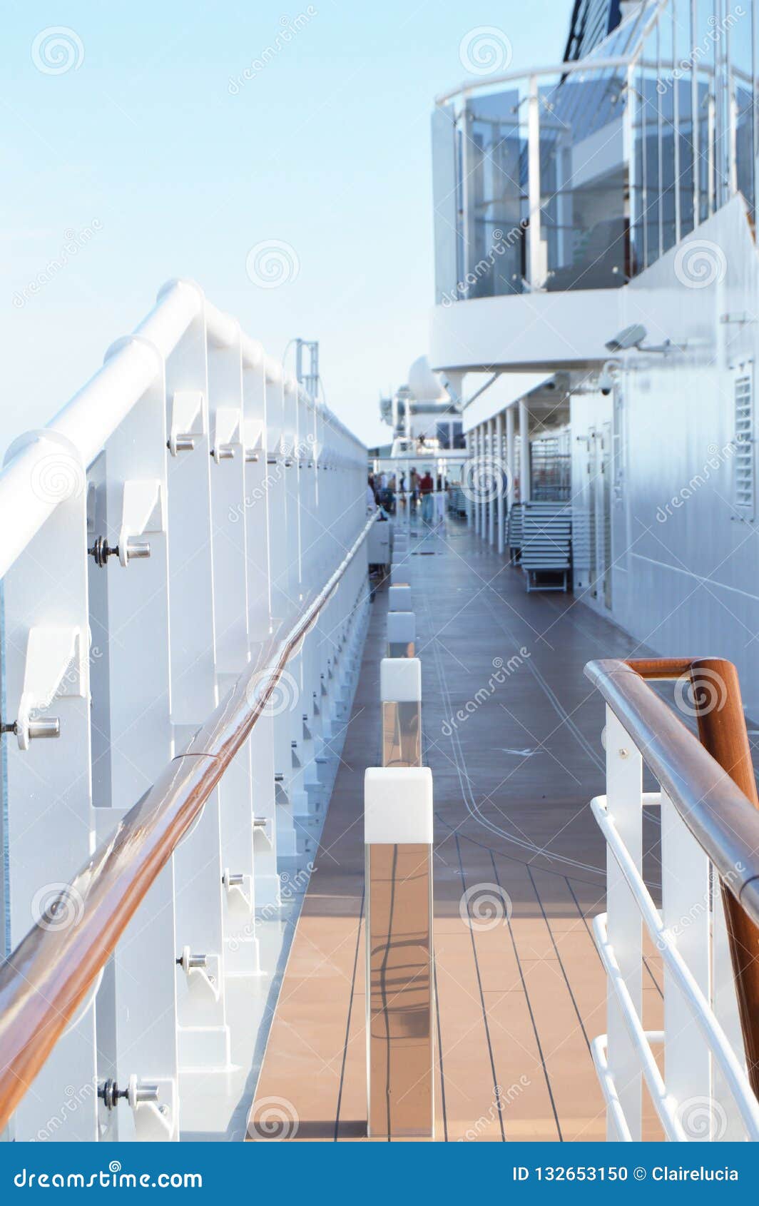 Empty Pleasure Open Deck on Cruise Ship, Vertical Shot, Selective Focus ...