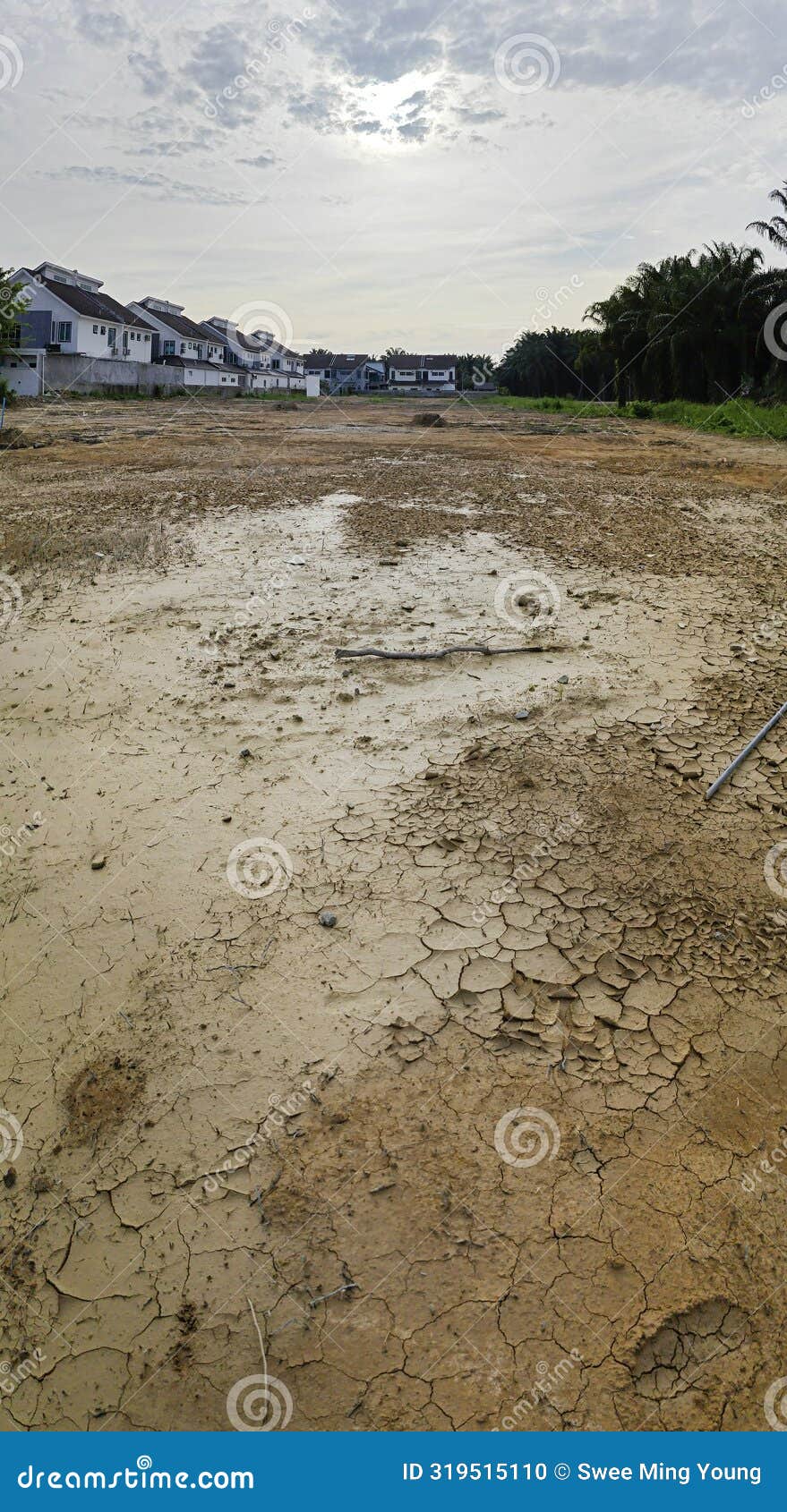 An Empty Plot of Land Scene Besides a Residential Row of Houses. Stock ...