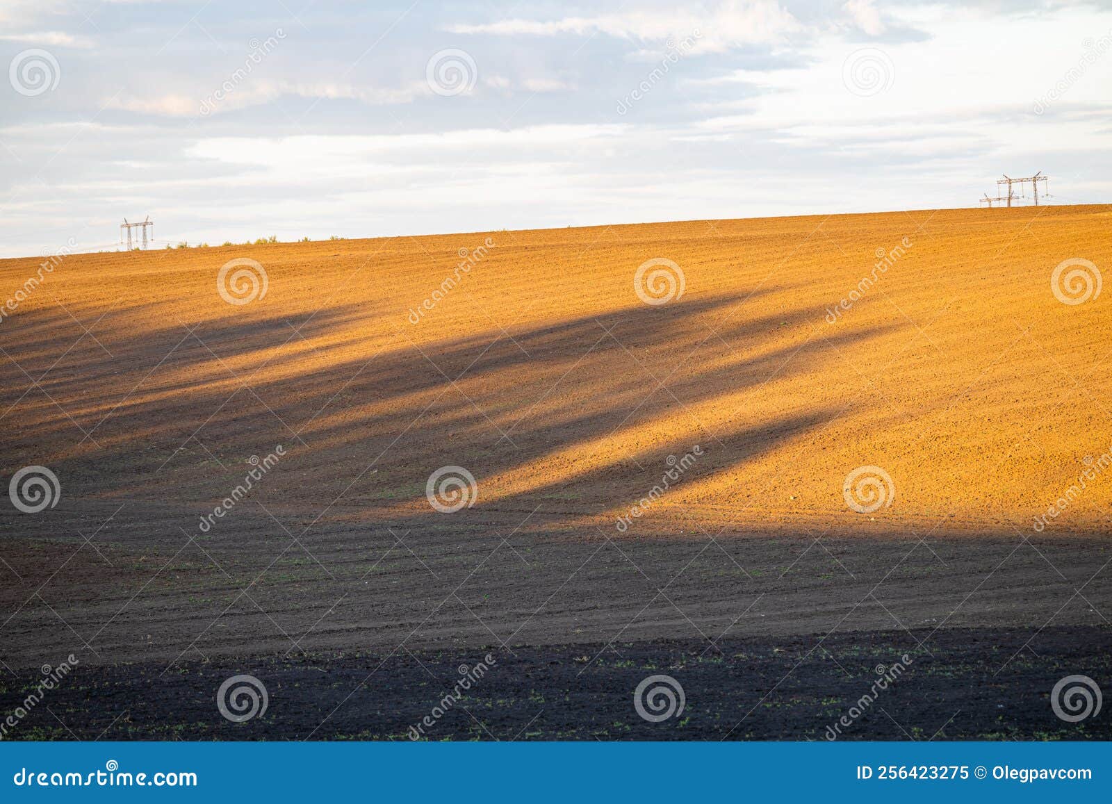 Empty Plowed Field in the Rays of the Evening Sun Stock Image - Image ...