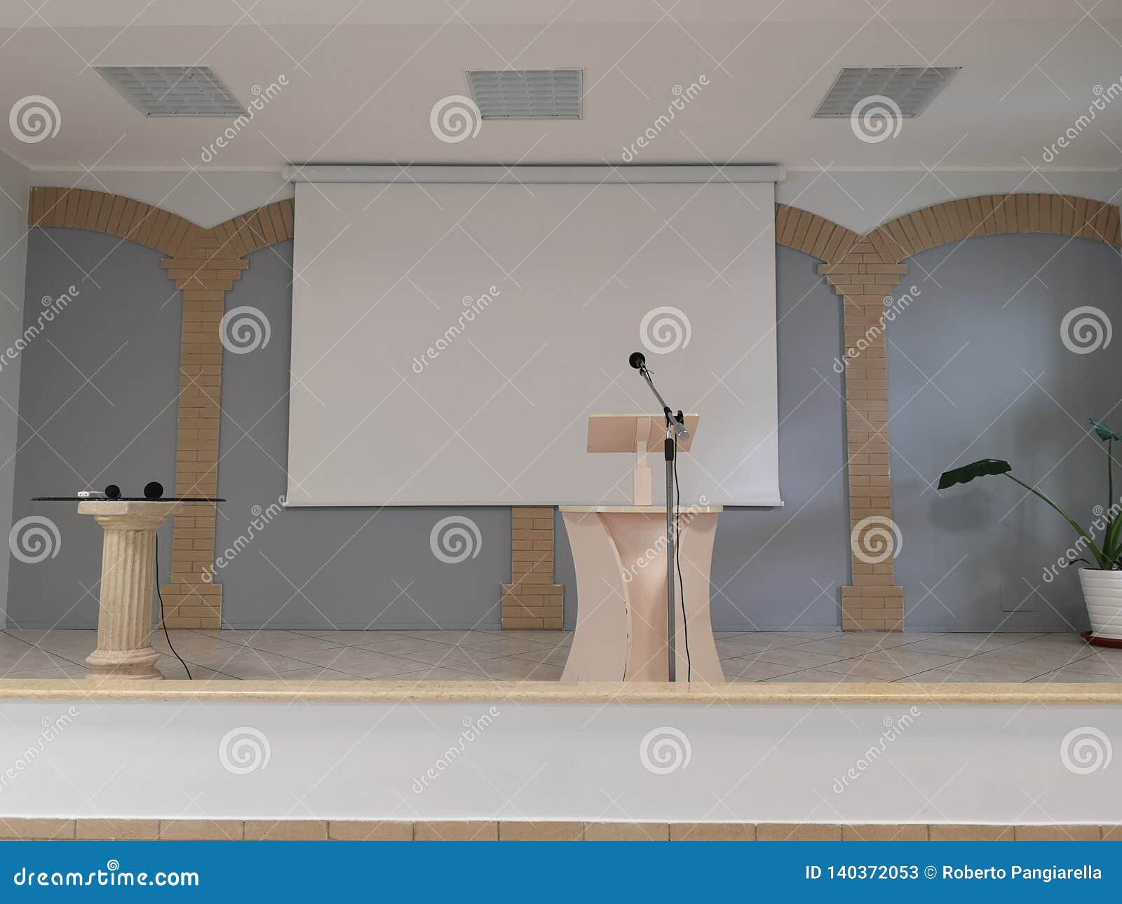 Empty Podium Convention Hall Stock Image - Image of convention ...