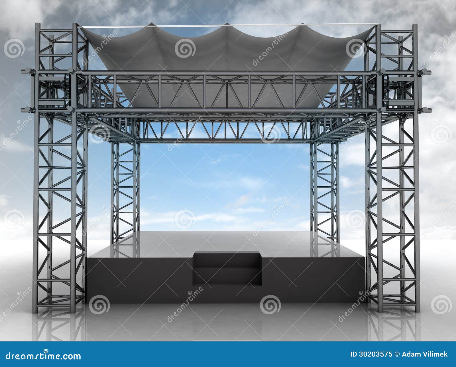Empty Podium with Roof and Blue Sky Front View Stock Illustration ...