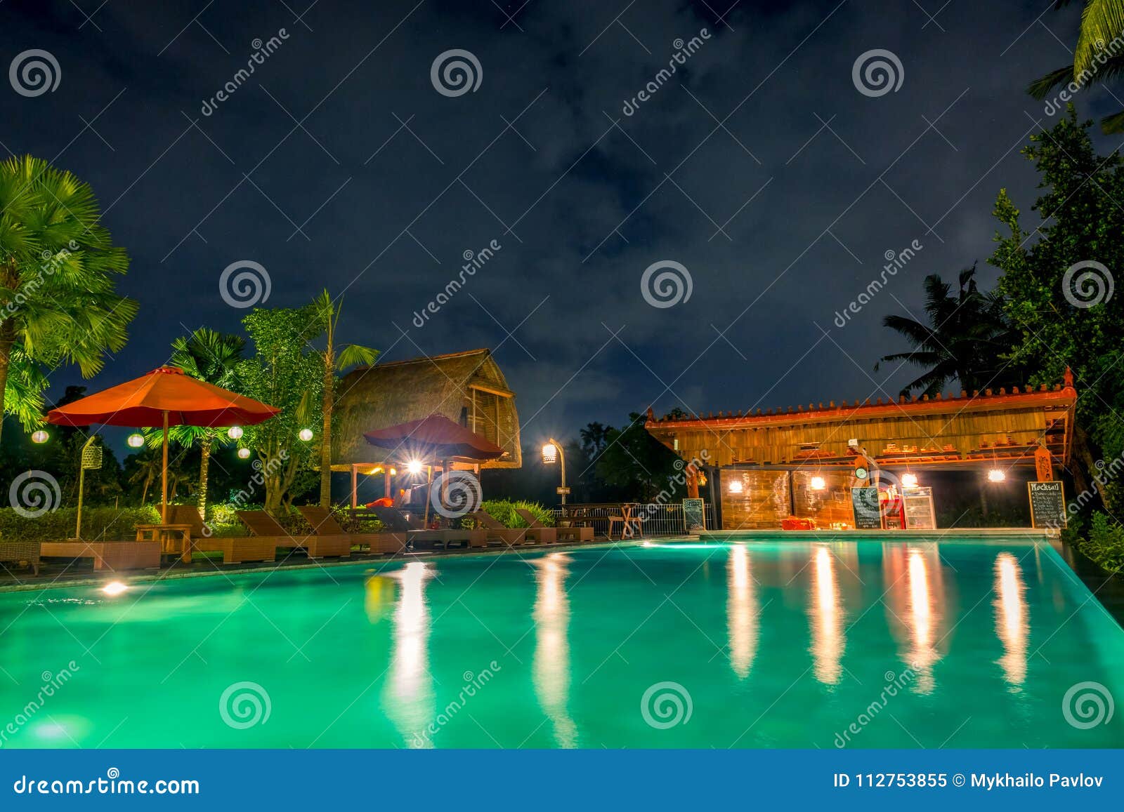 Empty Pool and Bar in the Night Jungle Stock Image - Image of luxury ...